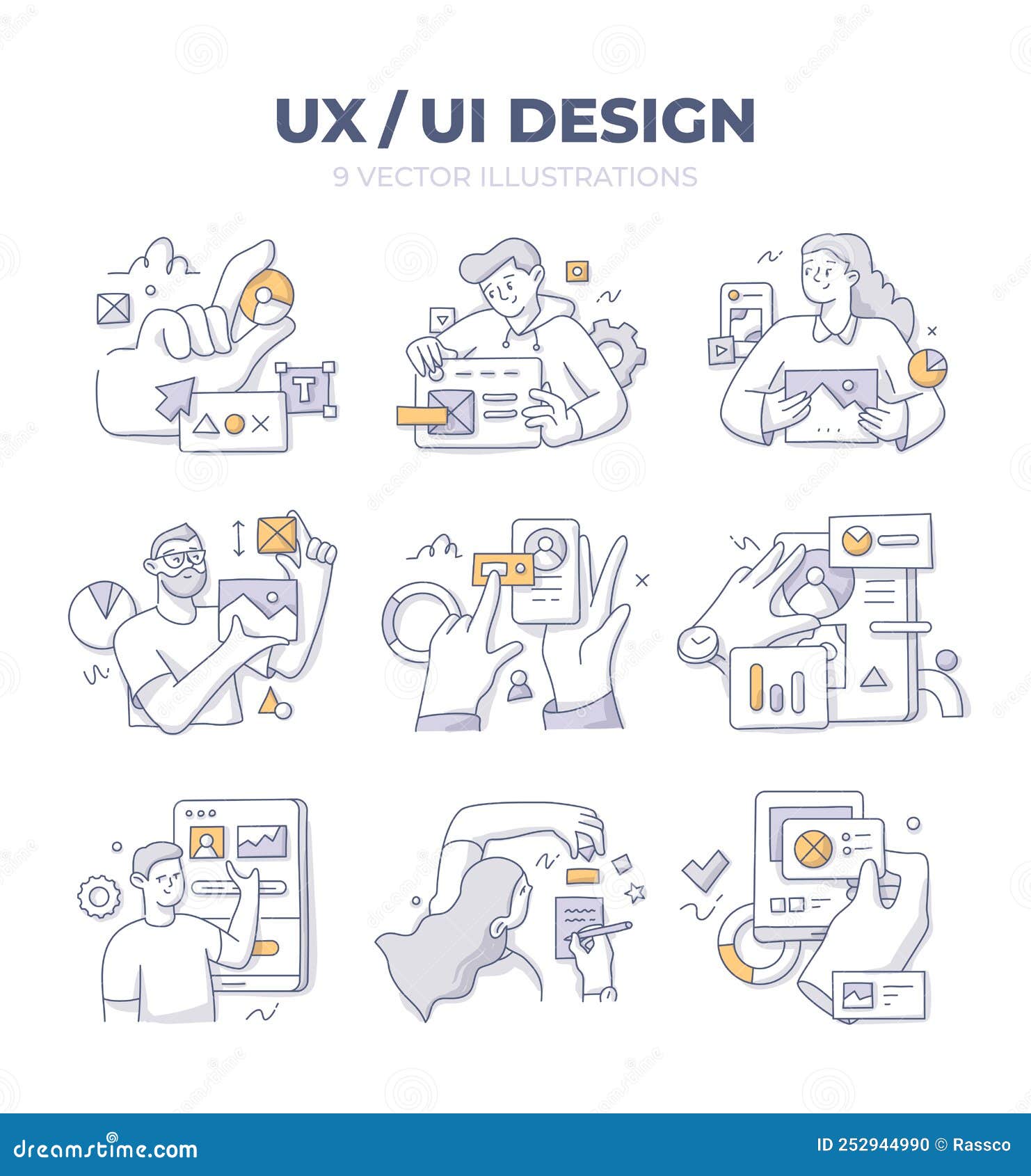 UX UI Design Doodle Spot Illustrations Set Stock Vector - Illustration ...
