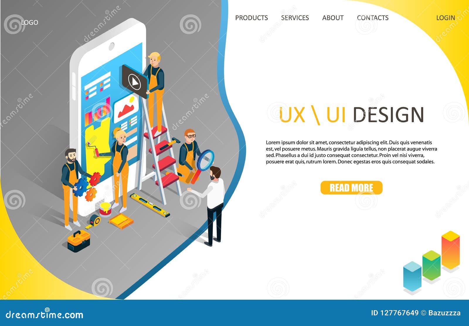 UX or UI Design Landing Page Website Vector Template Stock Vector ...