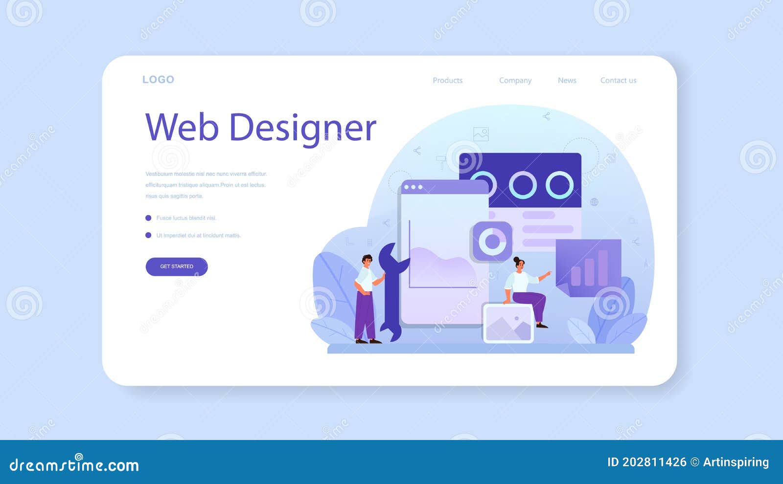 UX UI Designer Web Banner or Landing Page. App Interface Stock Vector ...