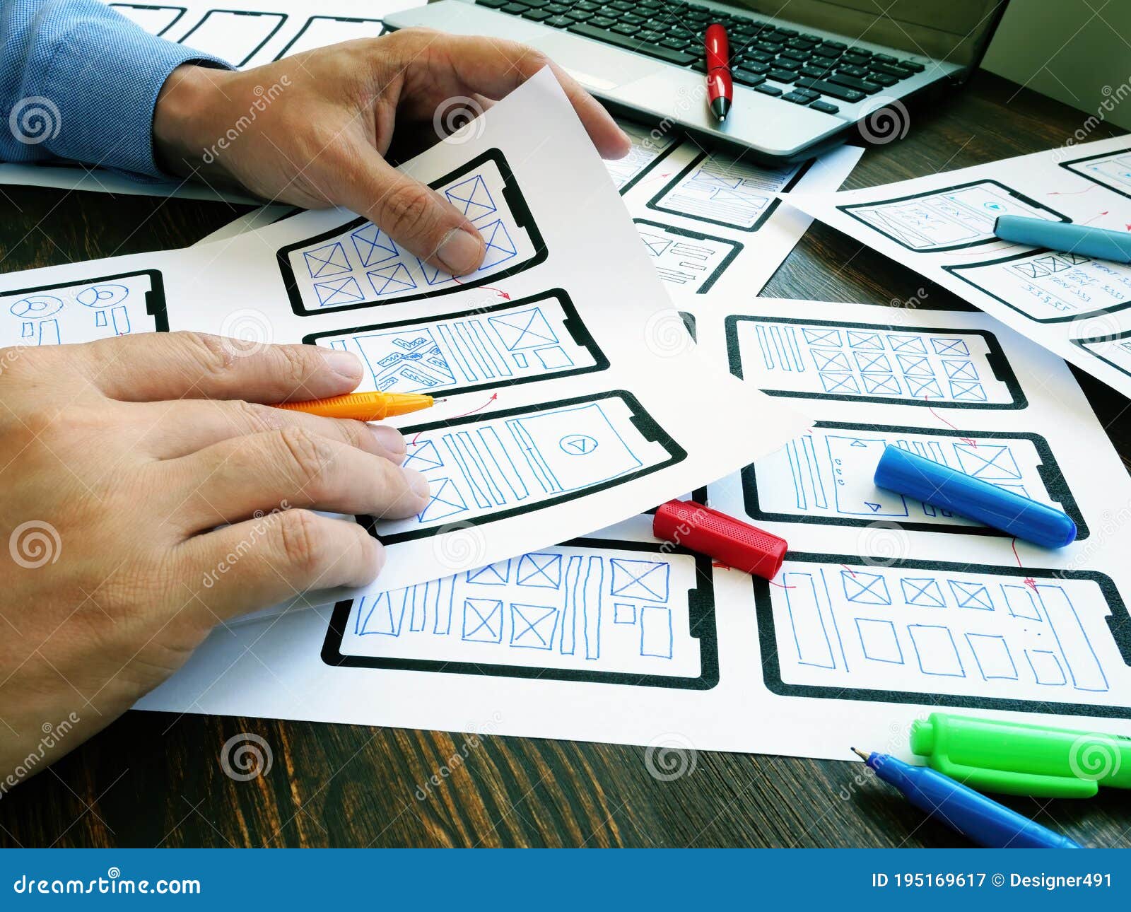 Ux Ui Designer Working with Web Mobile App Sketches. Stock Image ...