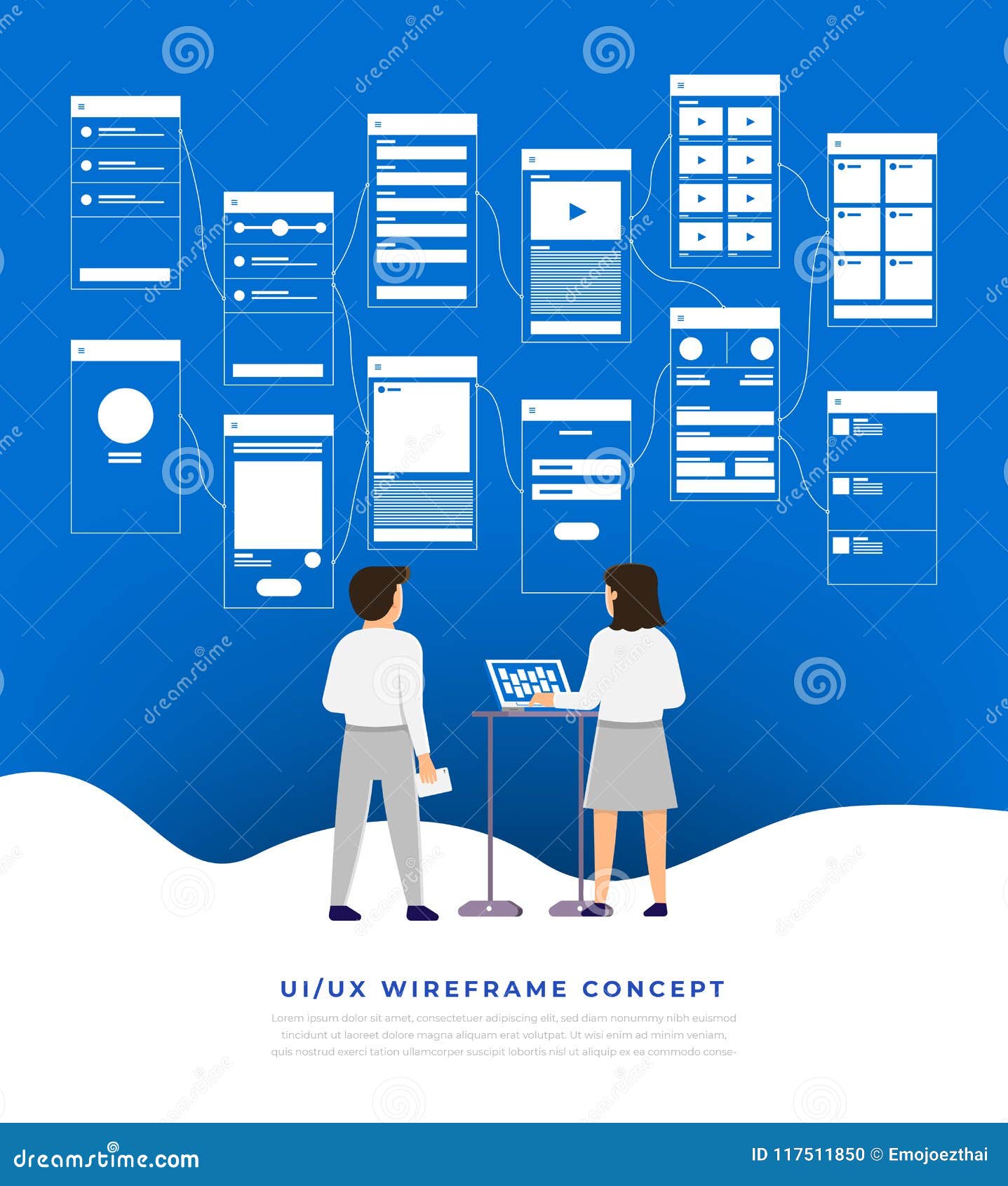 Ux Ui Flowchart Mock Ups Mobile Application Concept Flat Desig Stock Vector Illustration Of