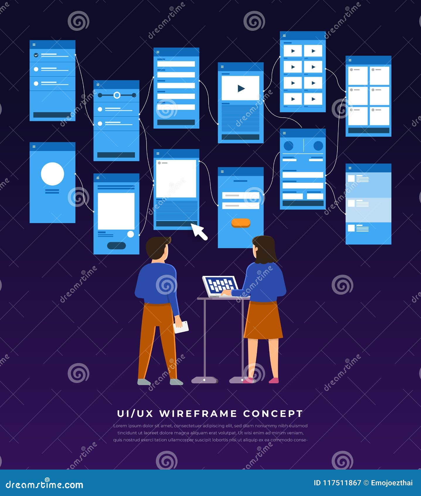 Ux Ui Flowchart Mock Ups Mobile Application Concept Flat Desig Stock Vector Illustration Of