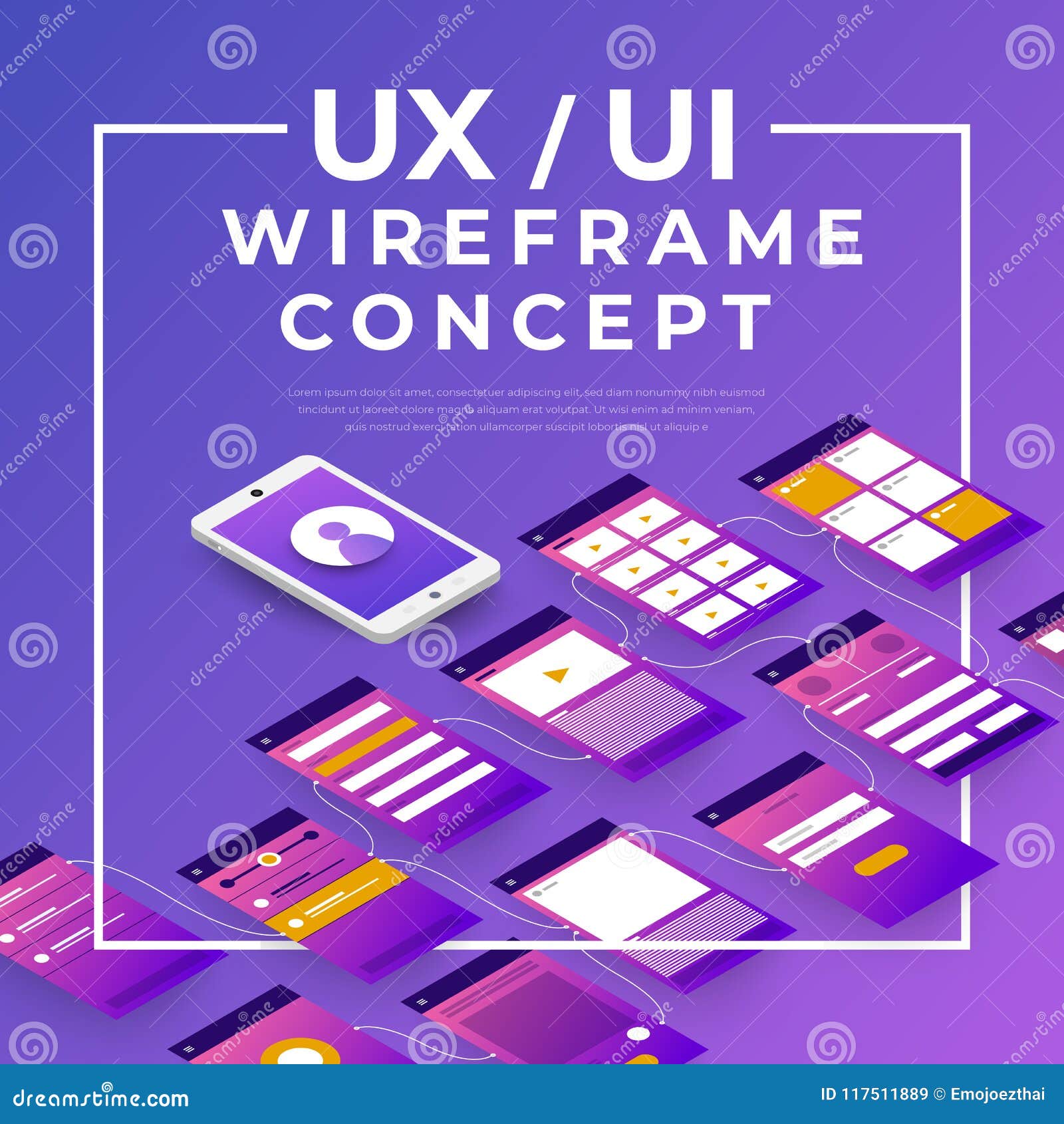 Ux Ui Flowchart Mock Ups Mobile Application Concept Isometric Stock Vector Illustration Of