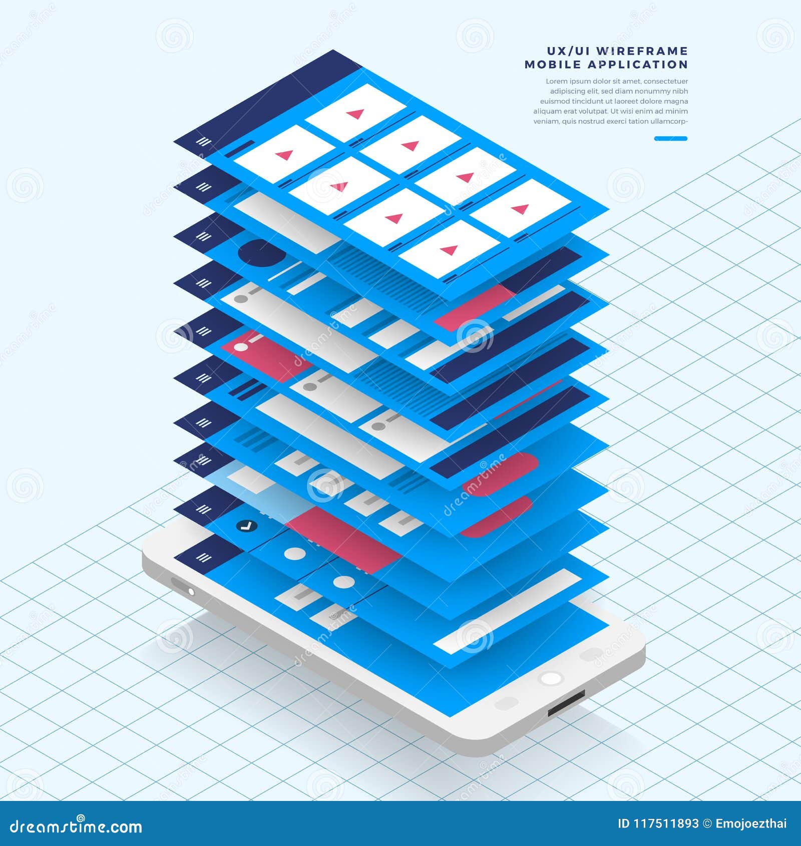 Ux Ui Flowchart Mock Ups Mobile Application Concept Isometric Stock Illustration Illustration