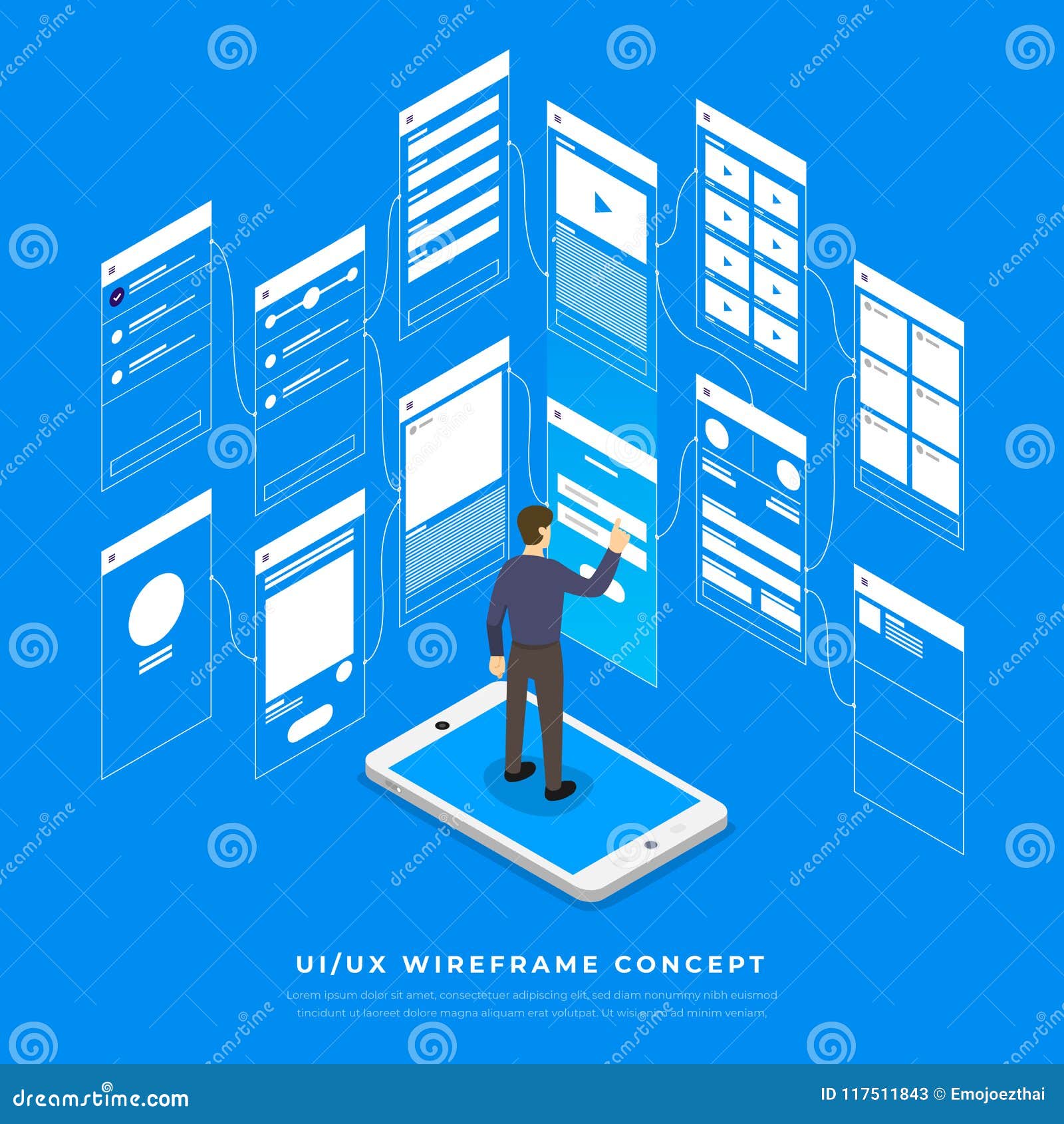 Ux Ui Flowchart Mock Ups Mobile Application Concept Isometric Stock Vector Illustration Of