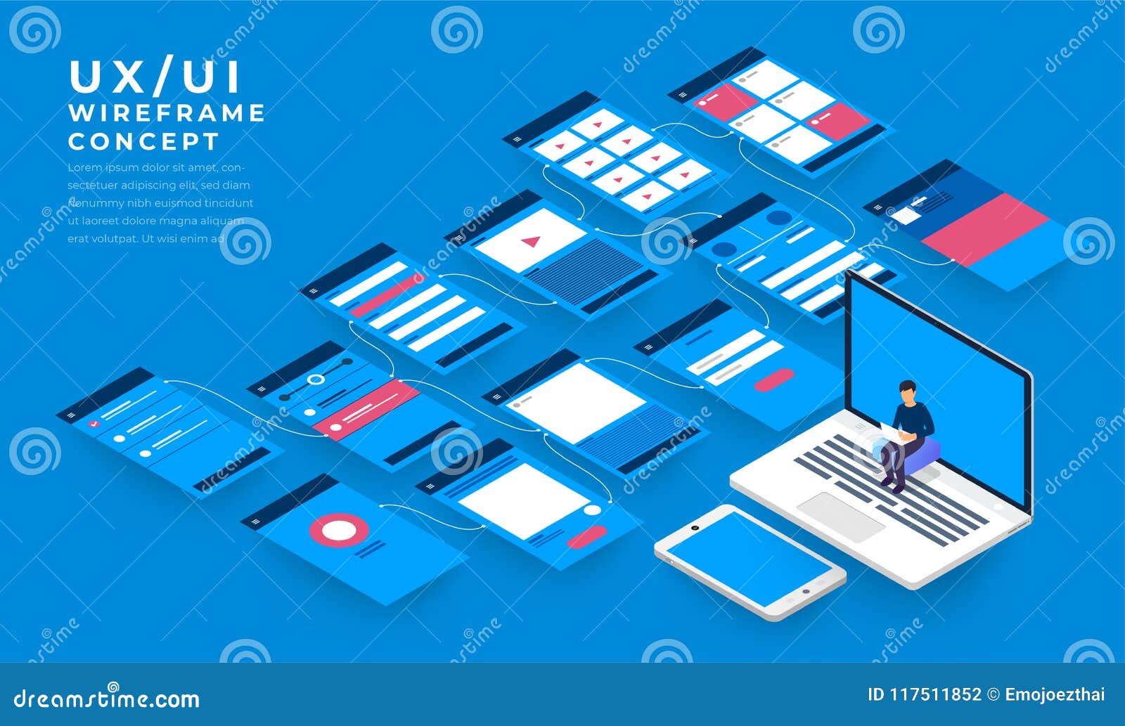 Ux Ui Flowchart Mock Ups Mobile Application Concept Isometric Stock Vector Illustration Of