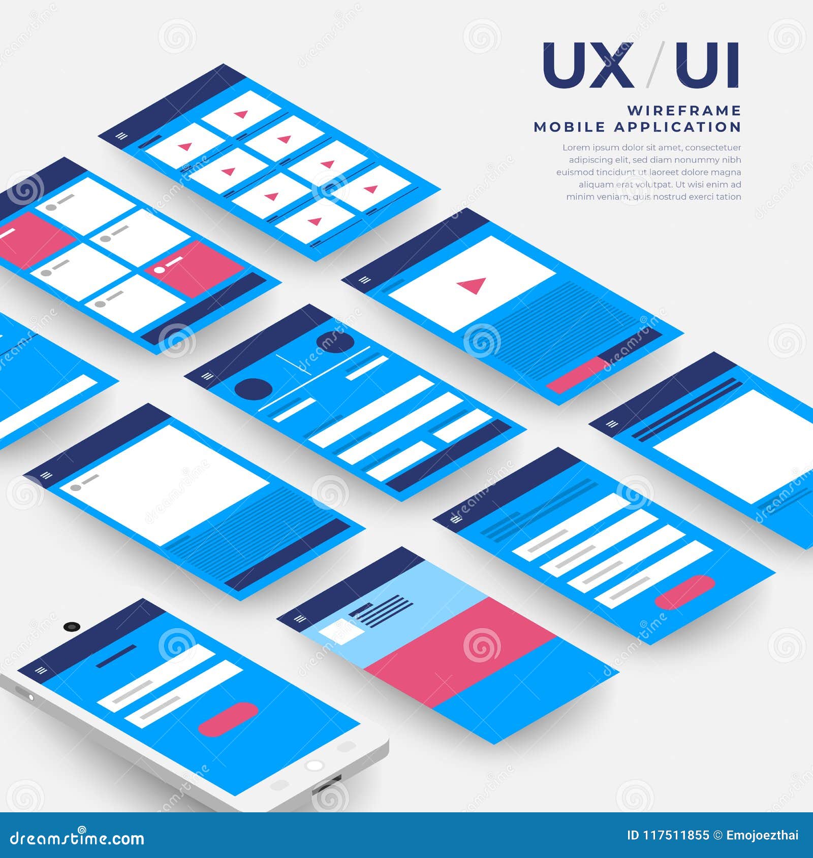 Ux Ui Flowchart Mock Ups Mobile Application Concept Isometric Stock Vector Illustration Of