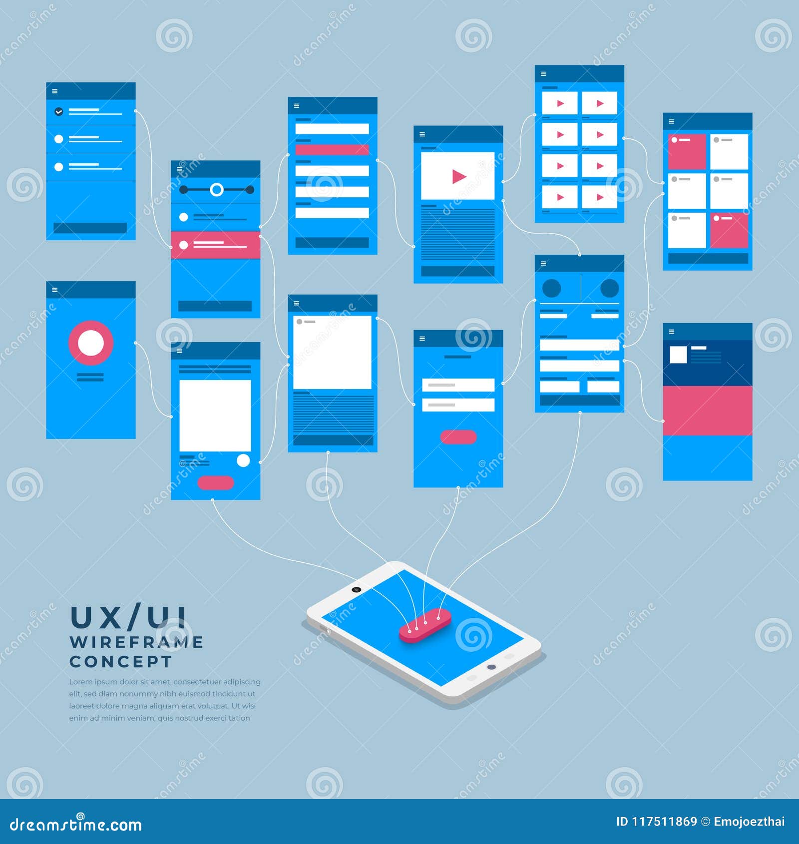 Ux Ui Flowchart Mock Ups Mobile Application Concept Isometric Stock Vector Illustration Of