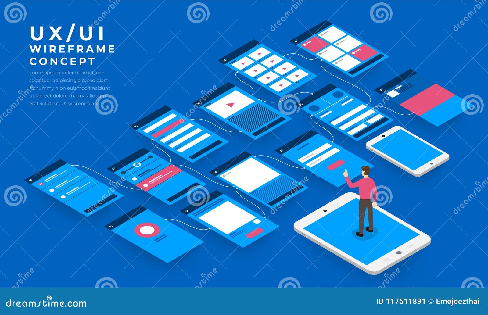 Ux Ui Flowchart Mock Ups Mobile Application Concept Isometric Stock Vector Illustration Of