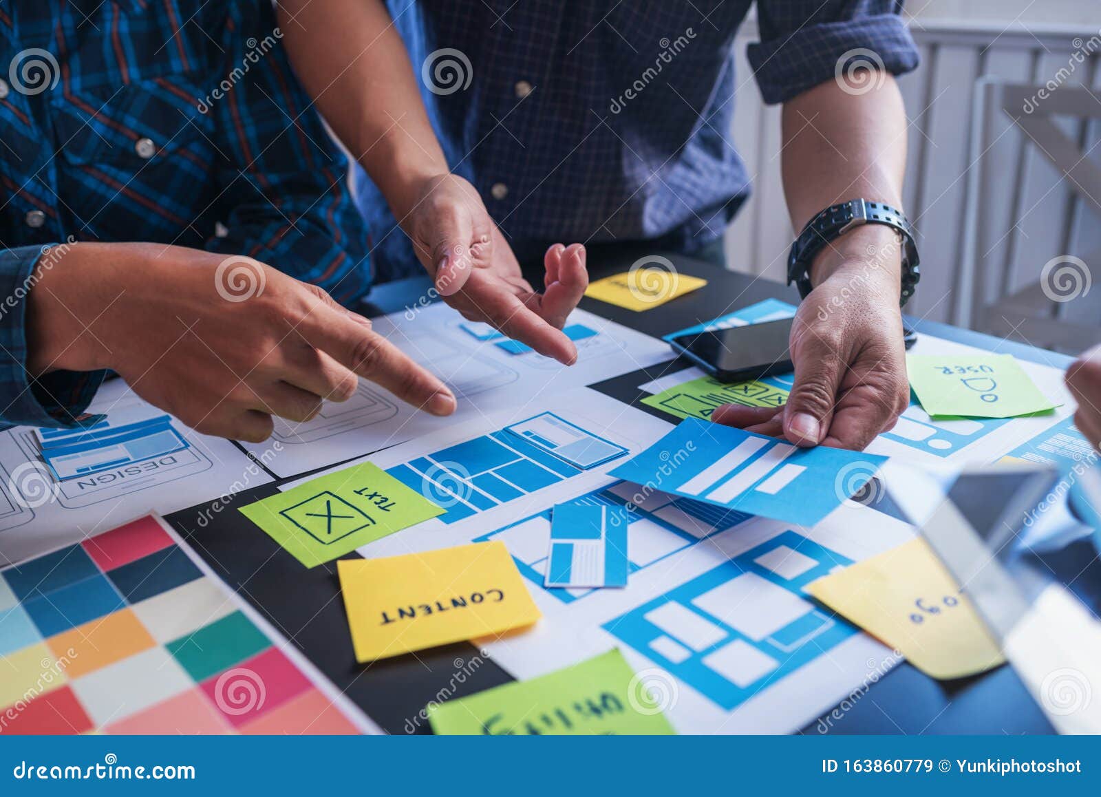 UX/UI Team of Designers Helping To Create Content and Forms of Mobile ...