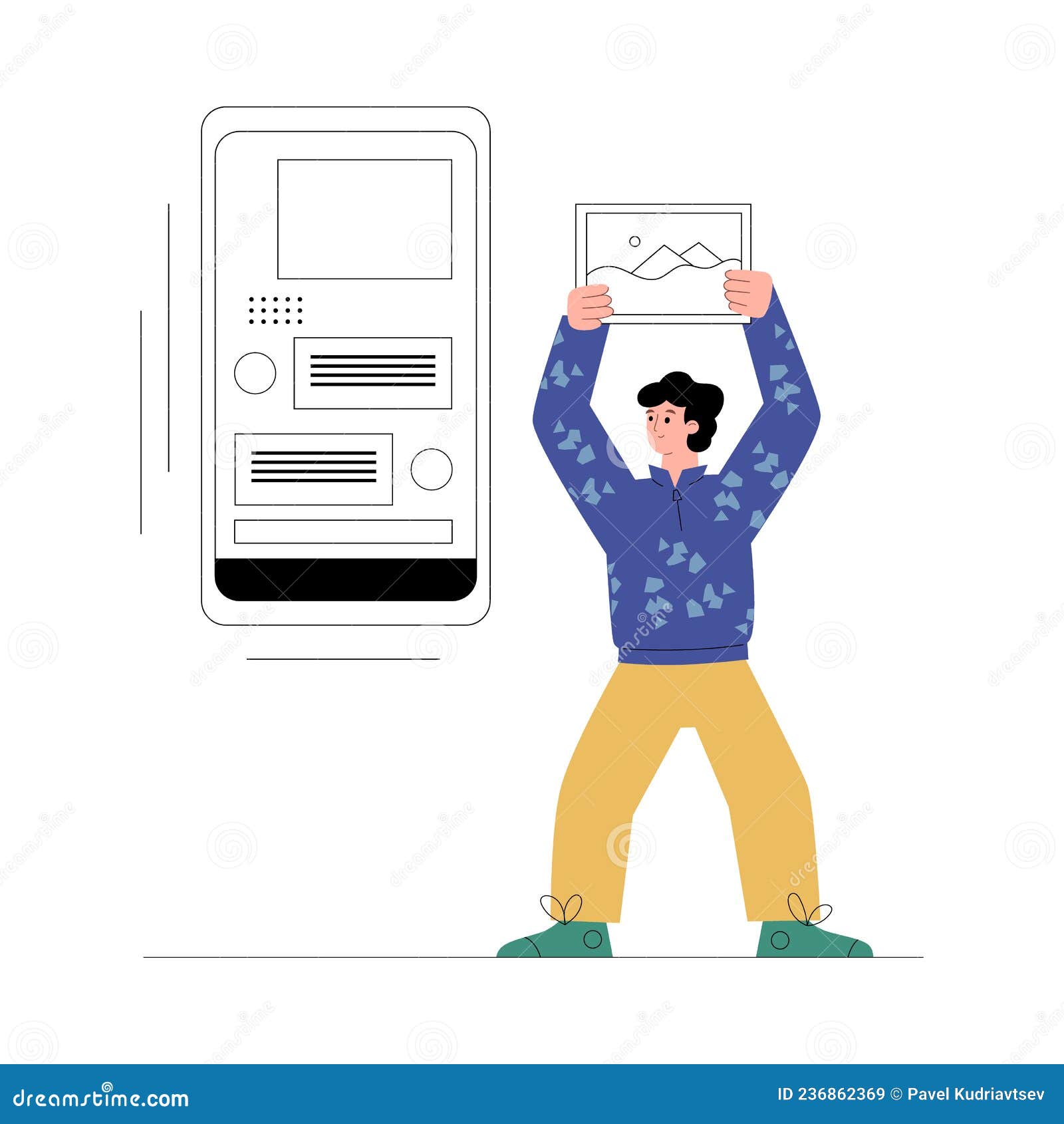 UX UI or Web Design Concept with Man Adds Picture To App Interface ...