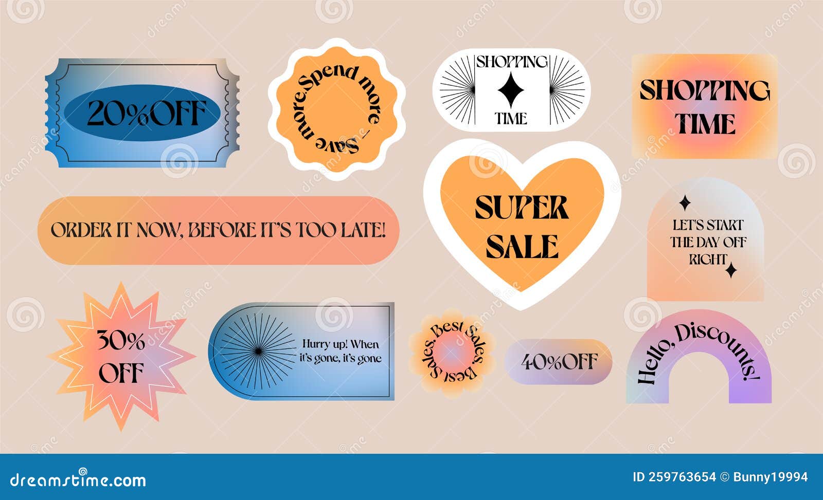 Gradient Stickers With Slogans. Aesthetic Vintage Bages. Stickers For ...