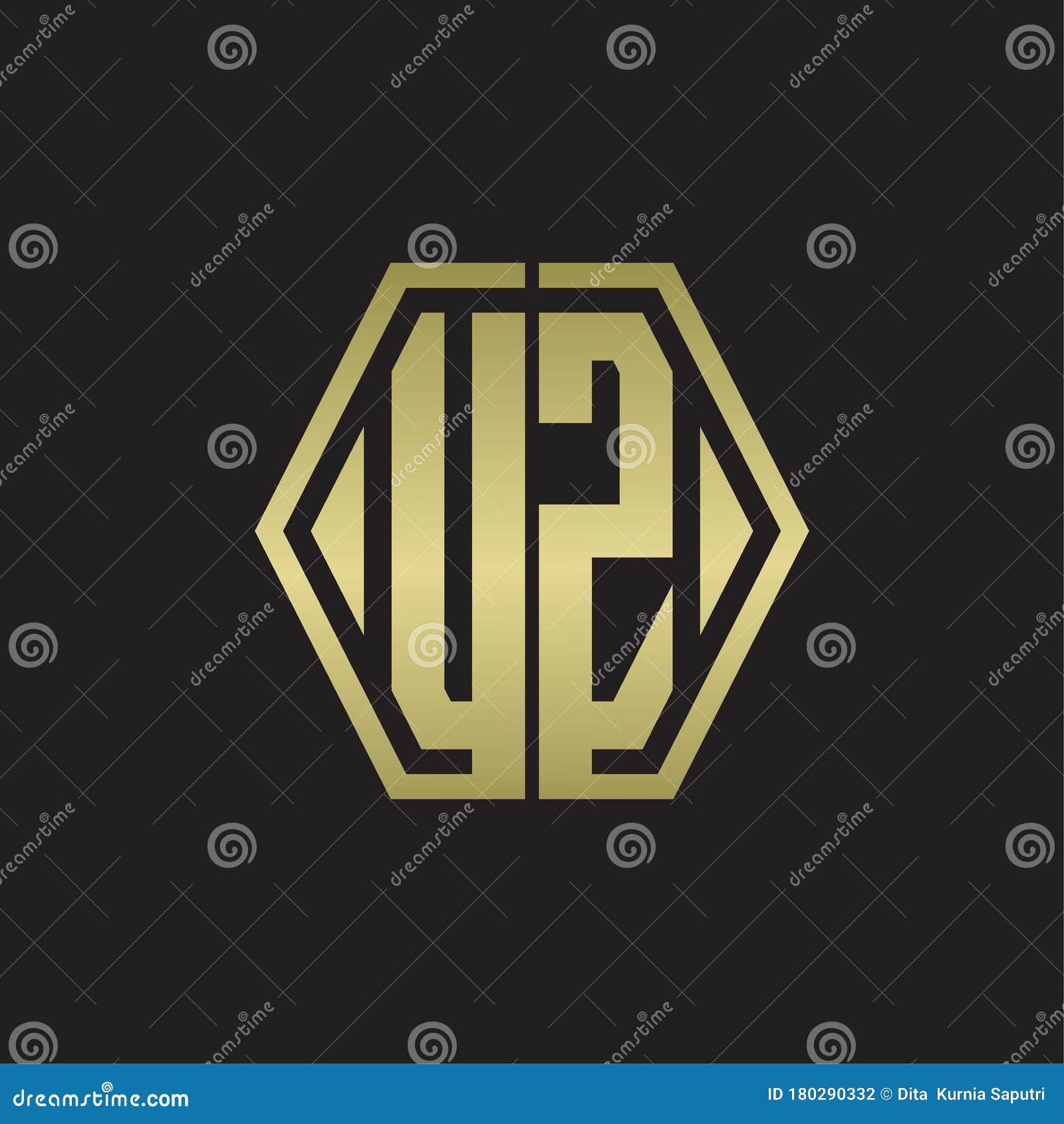 UZ Logo Monogram with Hexagon Line Rounded Design Template with Gold ...