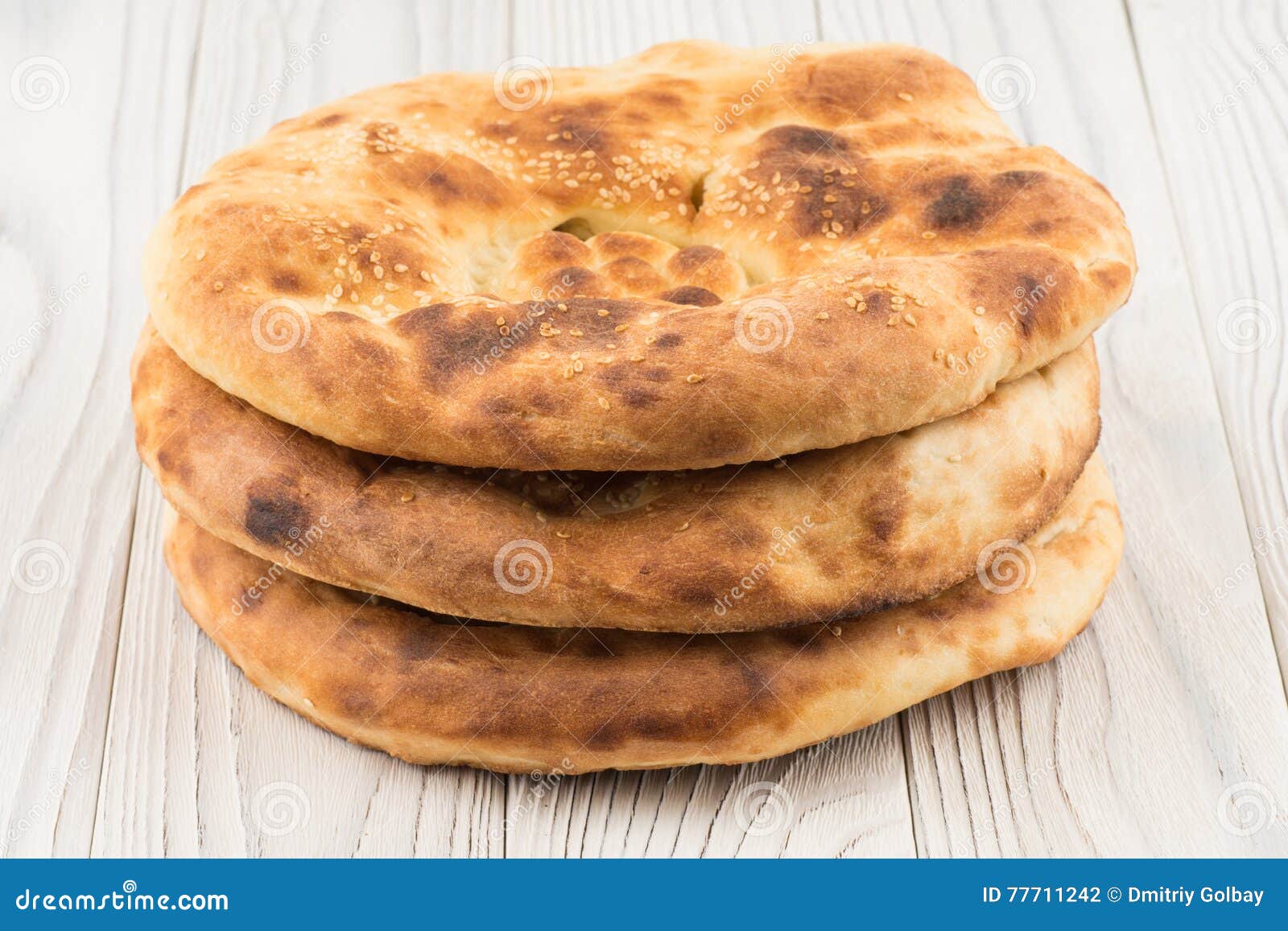 Uzbek Bread on Old White Wooden Table. Stock Photo - Image of wood ...