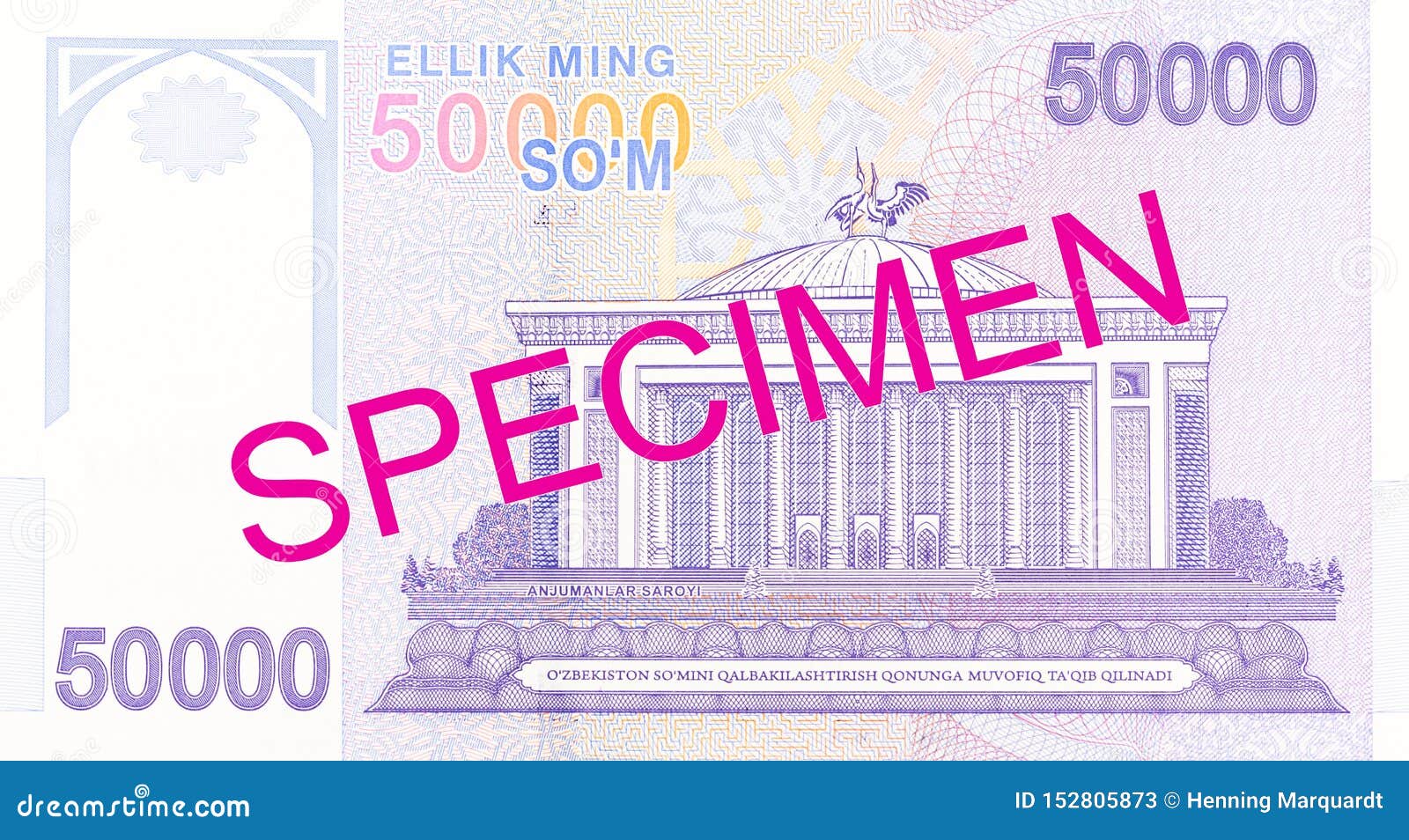 50000 Uzbek Som Banknote Reverse Specimen Stock Image - Image of ...