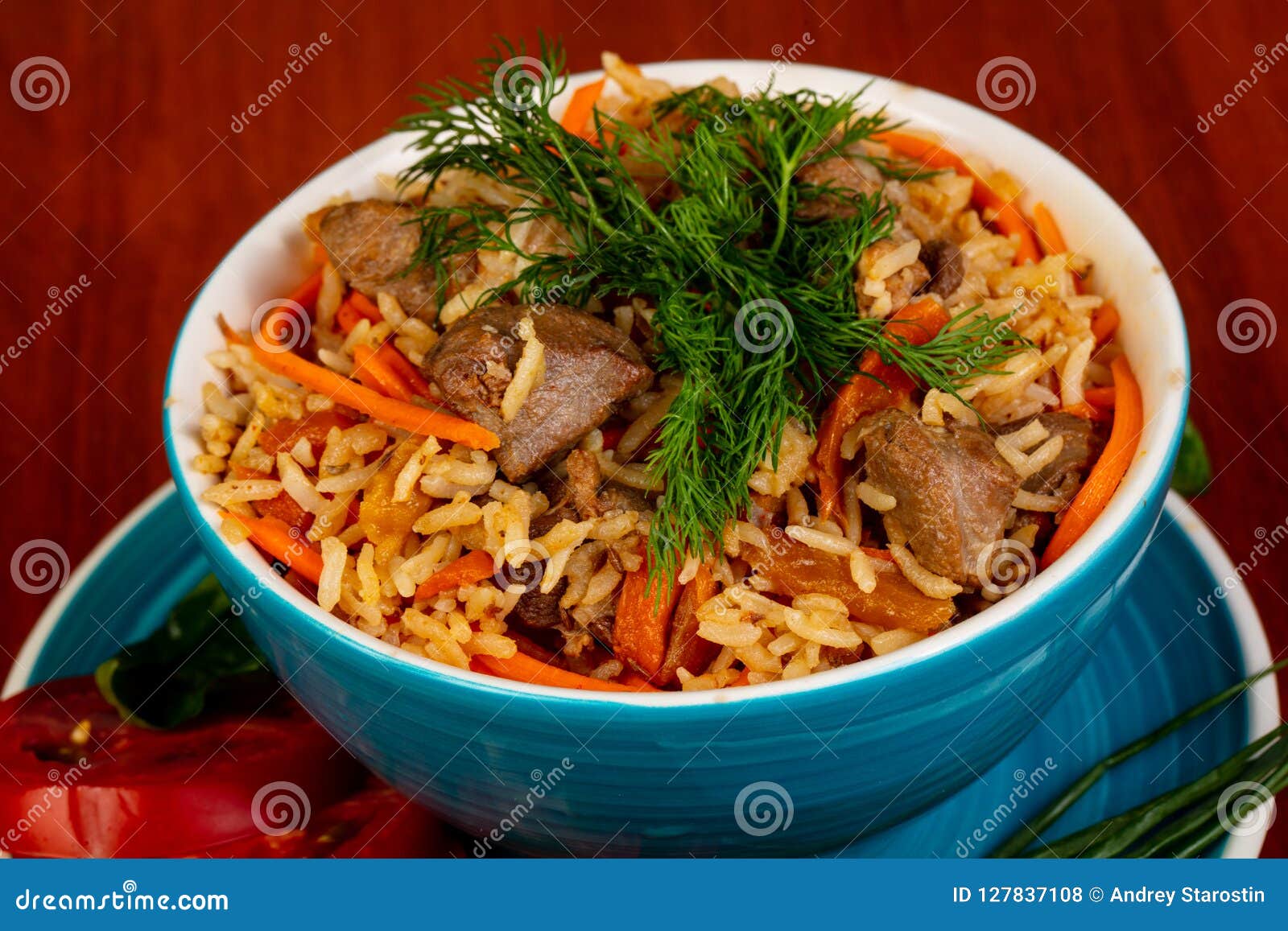 Uzbek traditional plov stock photo. Image of pilau, background - 127837108