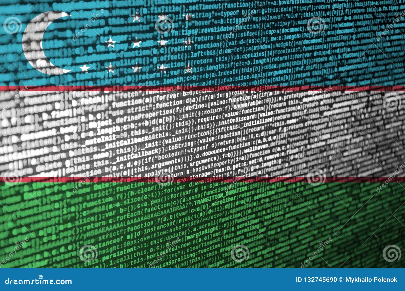 Uzbekistan Flag is Depicted on the Screen with the Program Code. the ...