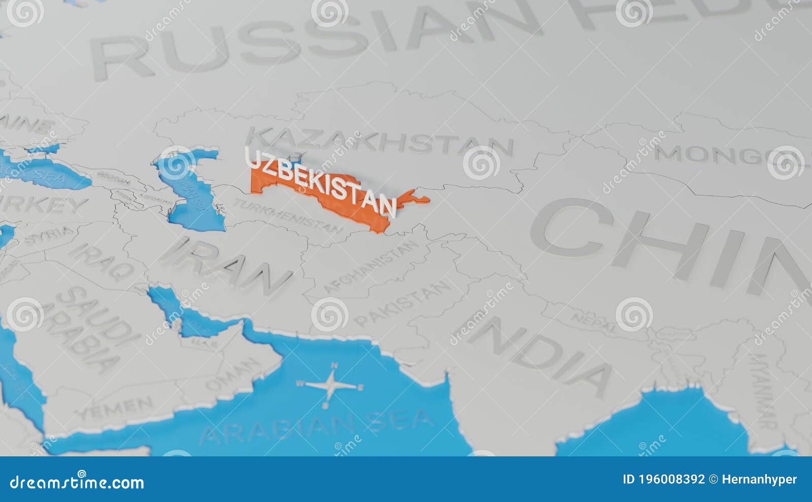 Uzbekistan Highlighted on a White Simplified 3D World Map. Digital 3D ...