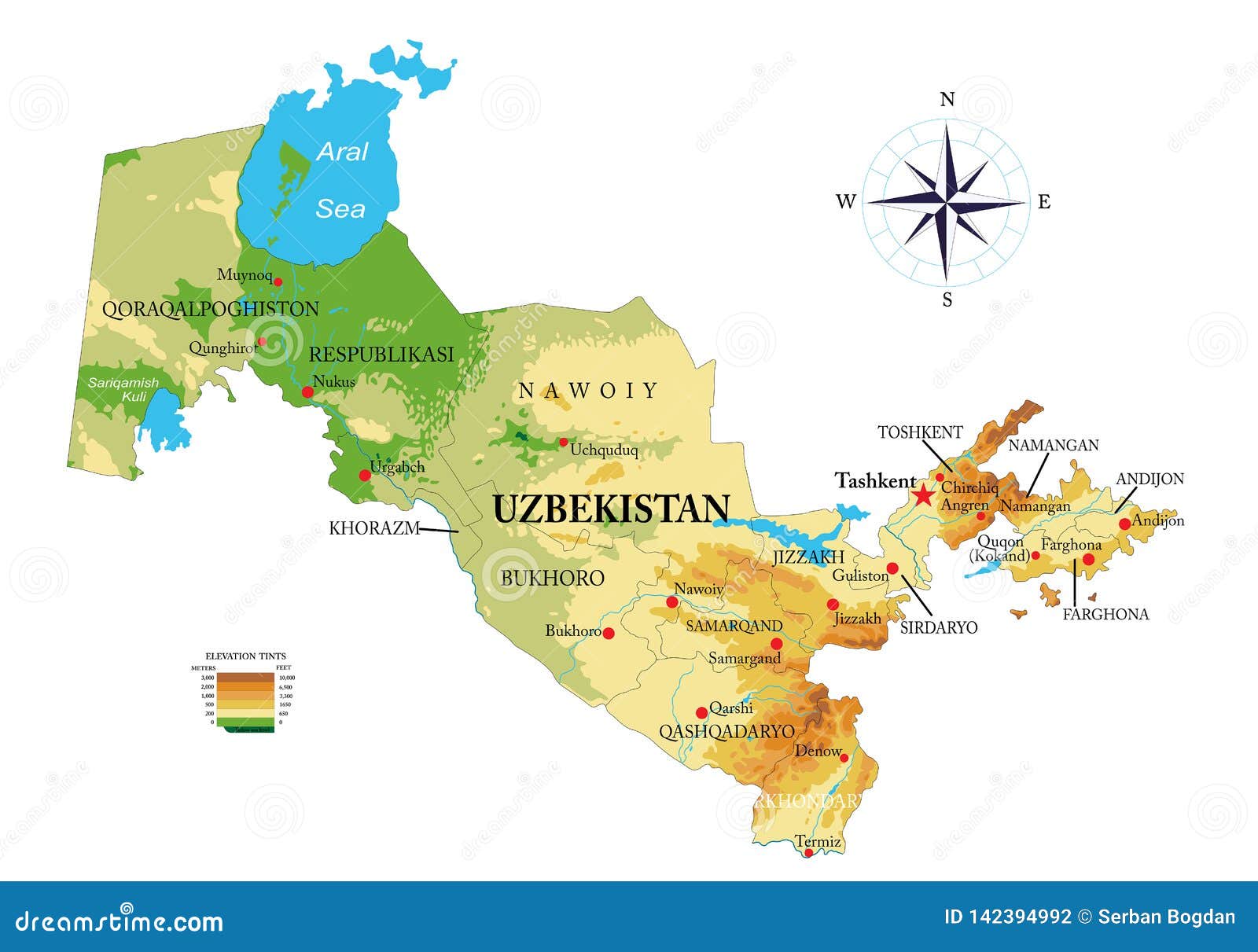 Uzbekistan physical map stock vector. Illustration of uzbekistan ...