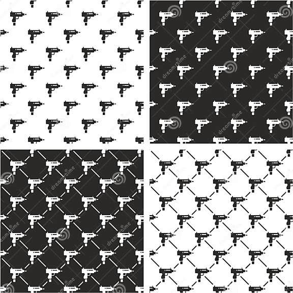 Uzi Gun Seamless Pattern Set Ilustración del Vector - Ilustración de ...