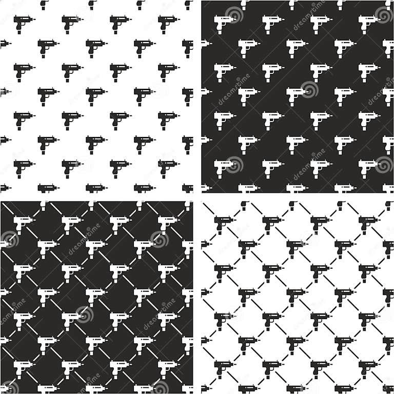 Uzi Gun Seamless Pattern Set Ilustración del Vector - Ilustración de ...