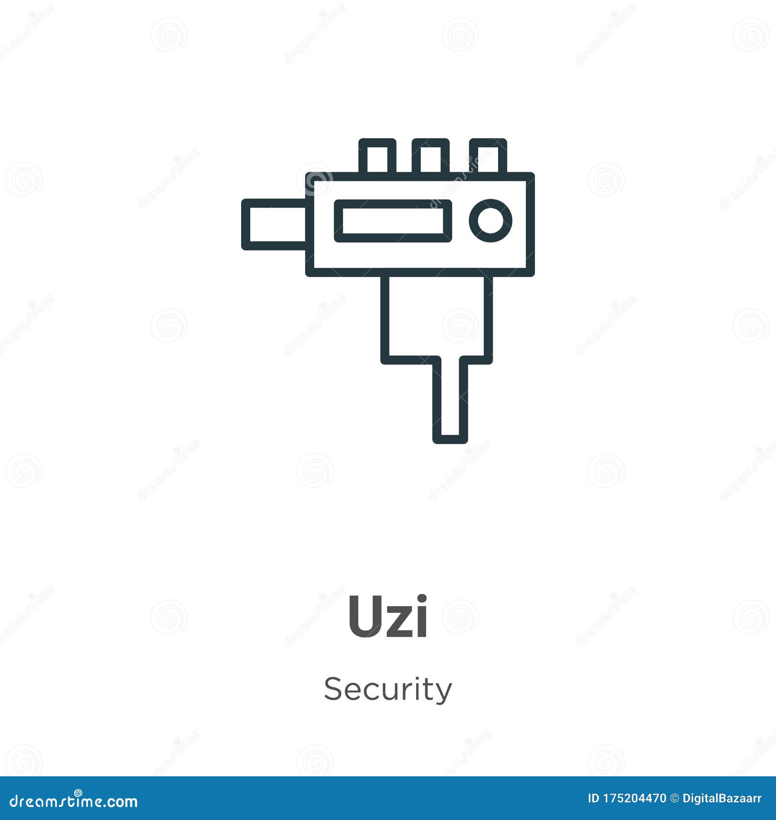 Uzi Outline Vector Icon. Thin Line Black Uzi Icon, Flat Vector Simple ...