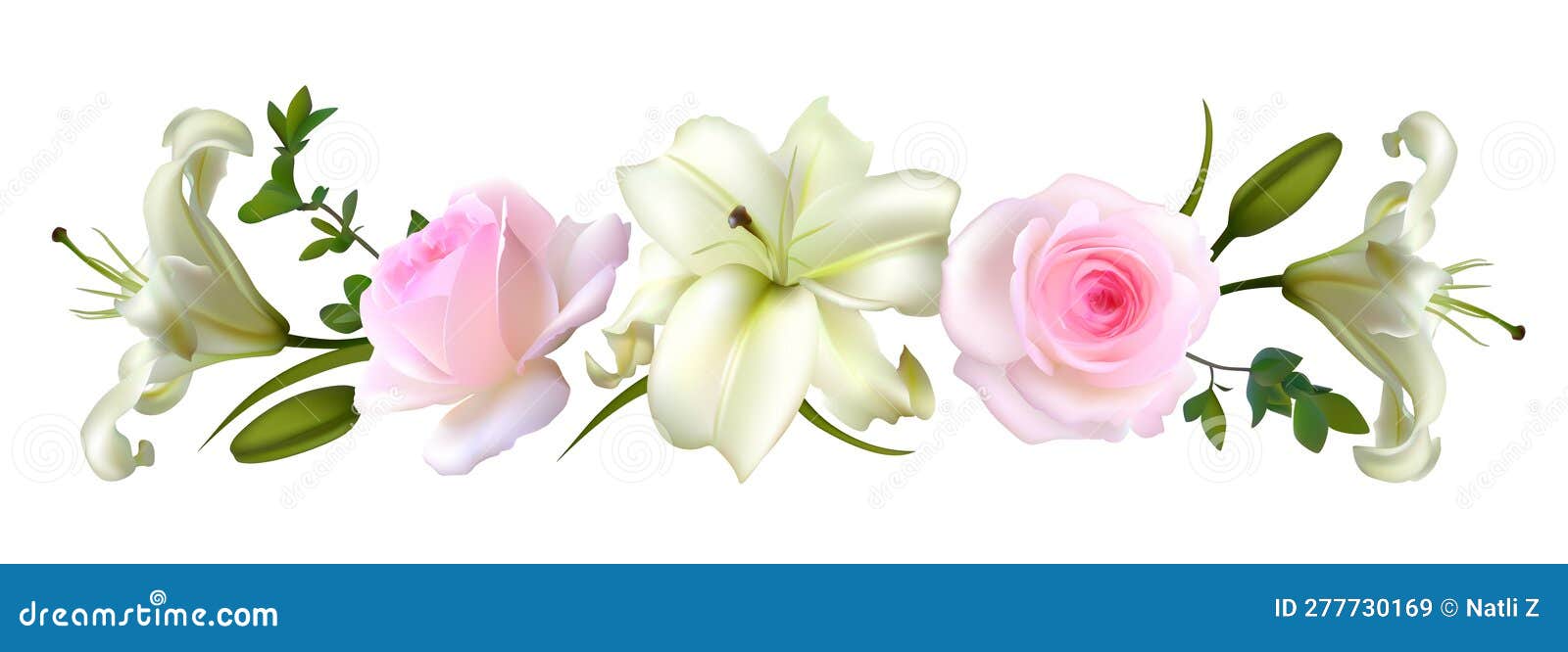 White Flowers. Flower Background. Lilies. Border. Roses. Garland of ...