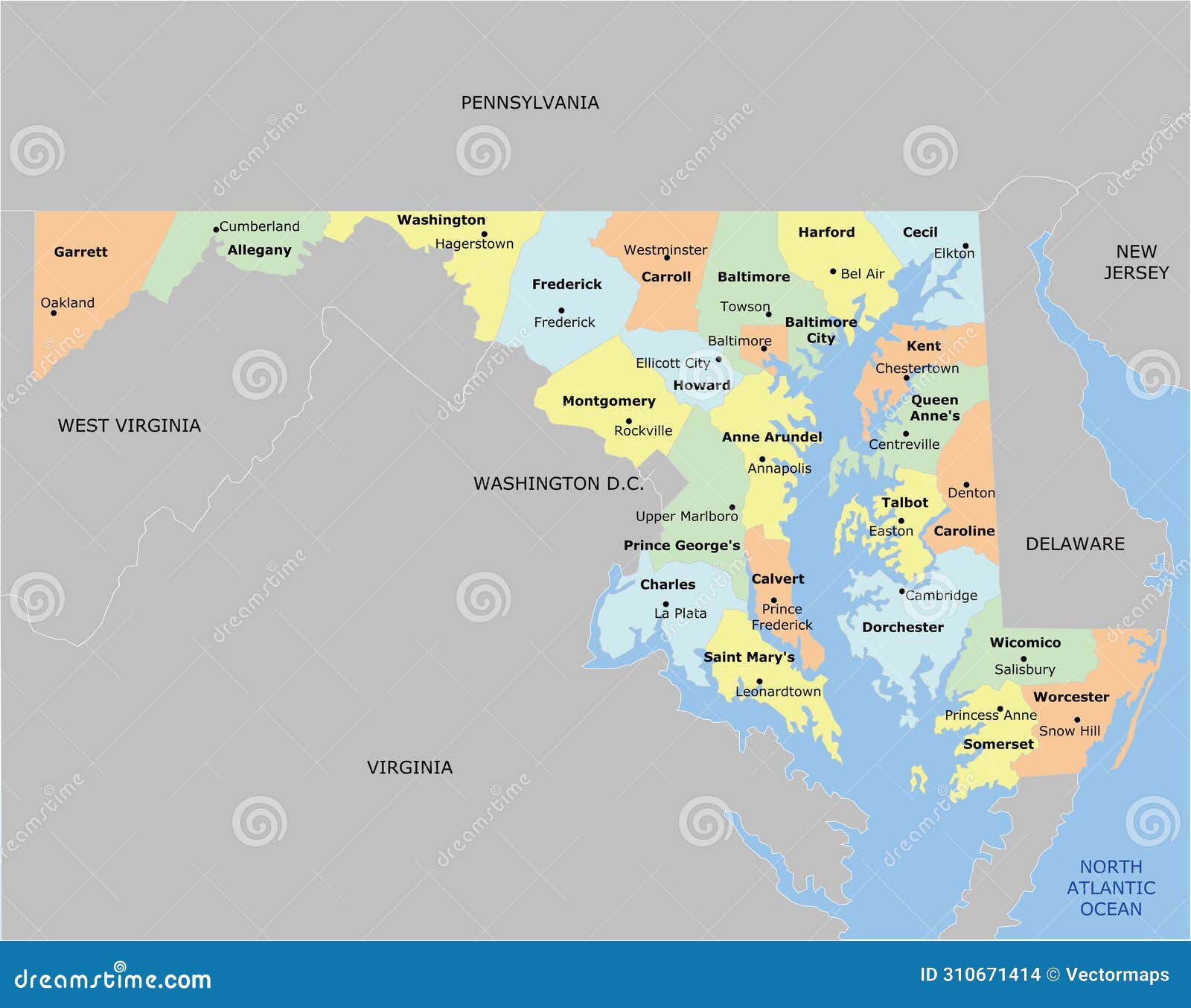 Maryland County Map with 24 Counties Stock Vector - Illustration of ...