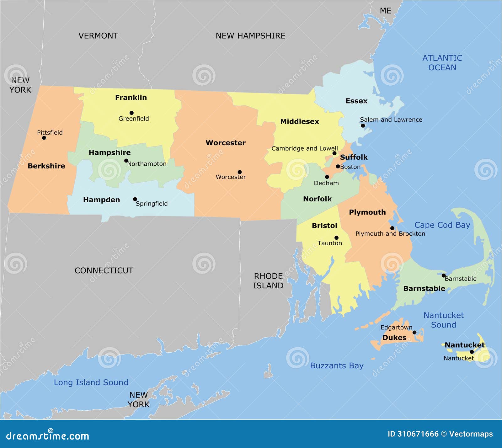 US Massachusetts County Map Vector Illustration | CartoonDealer.com ...