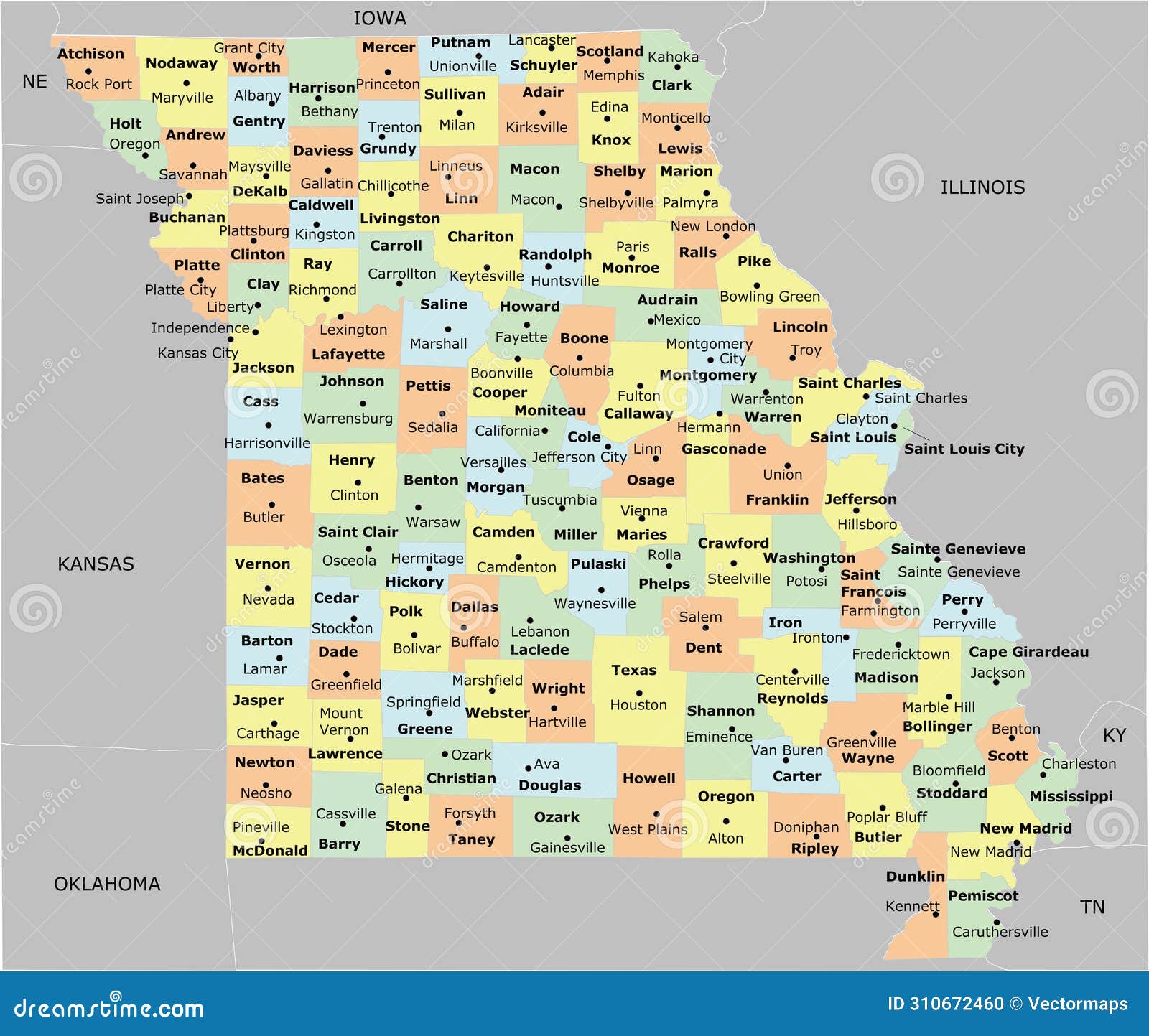 Missouri County Map Vector Illustration | CartoonDealer.com #173364722