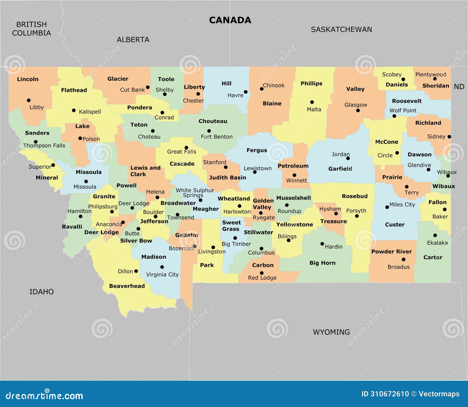 Montana County Map with 56 Counties Stock Vector - Illustration of ...