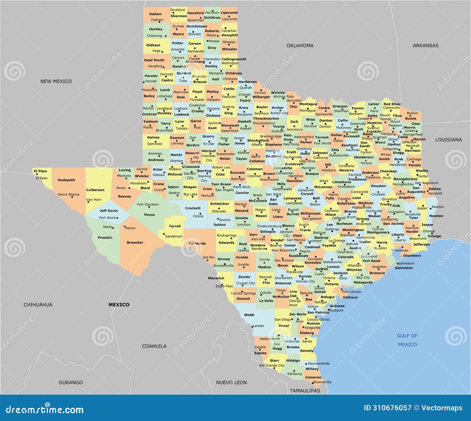 Texas County Map with 254 Counties Stock Vector - Illustration of state ...