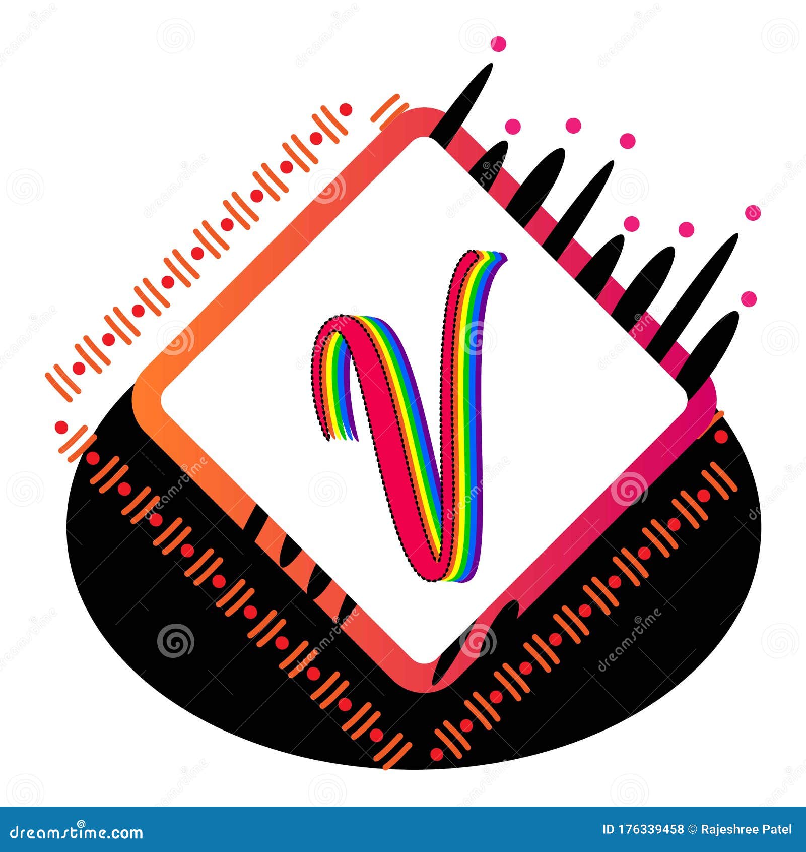 V Letter. Alphabet V Sticker. Rainbow Style Character on Abstract ...