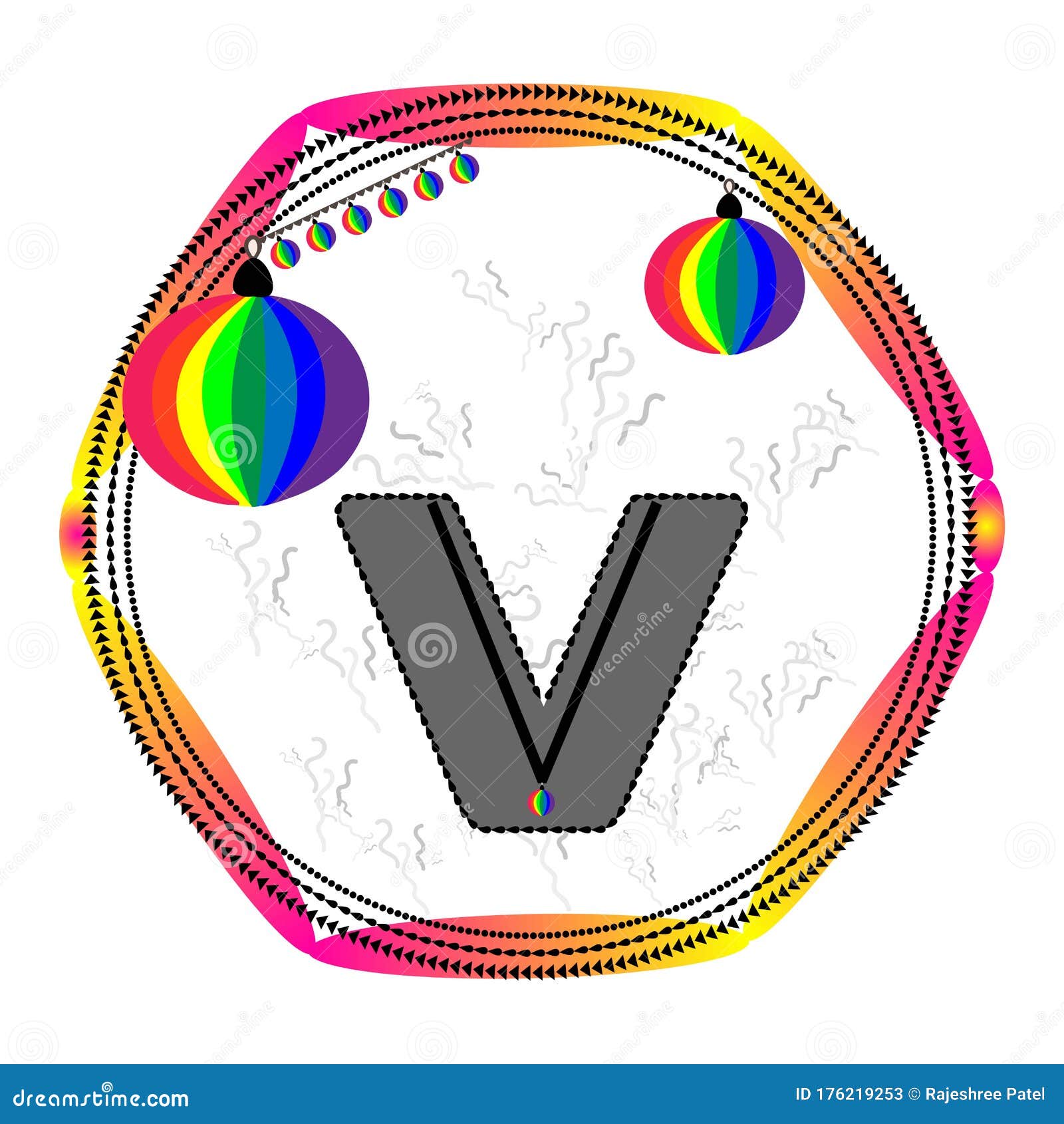 Alphabet V. Letter V Gradient Label. Rainbow Ball Sticker Frame Vector ...