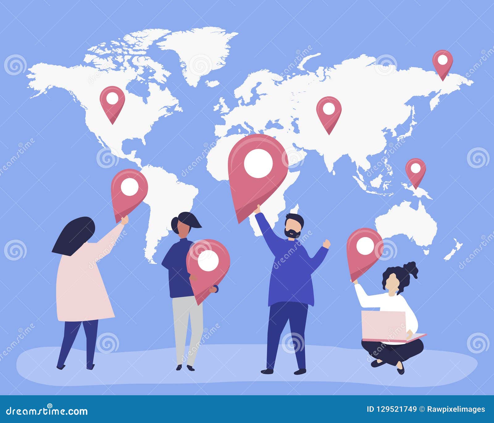 Characters of People with Map and GPS Marker Illustration Stock ...