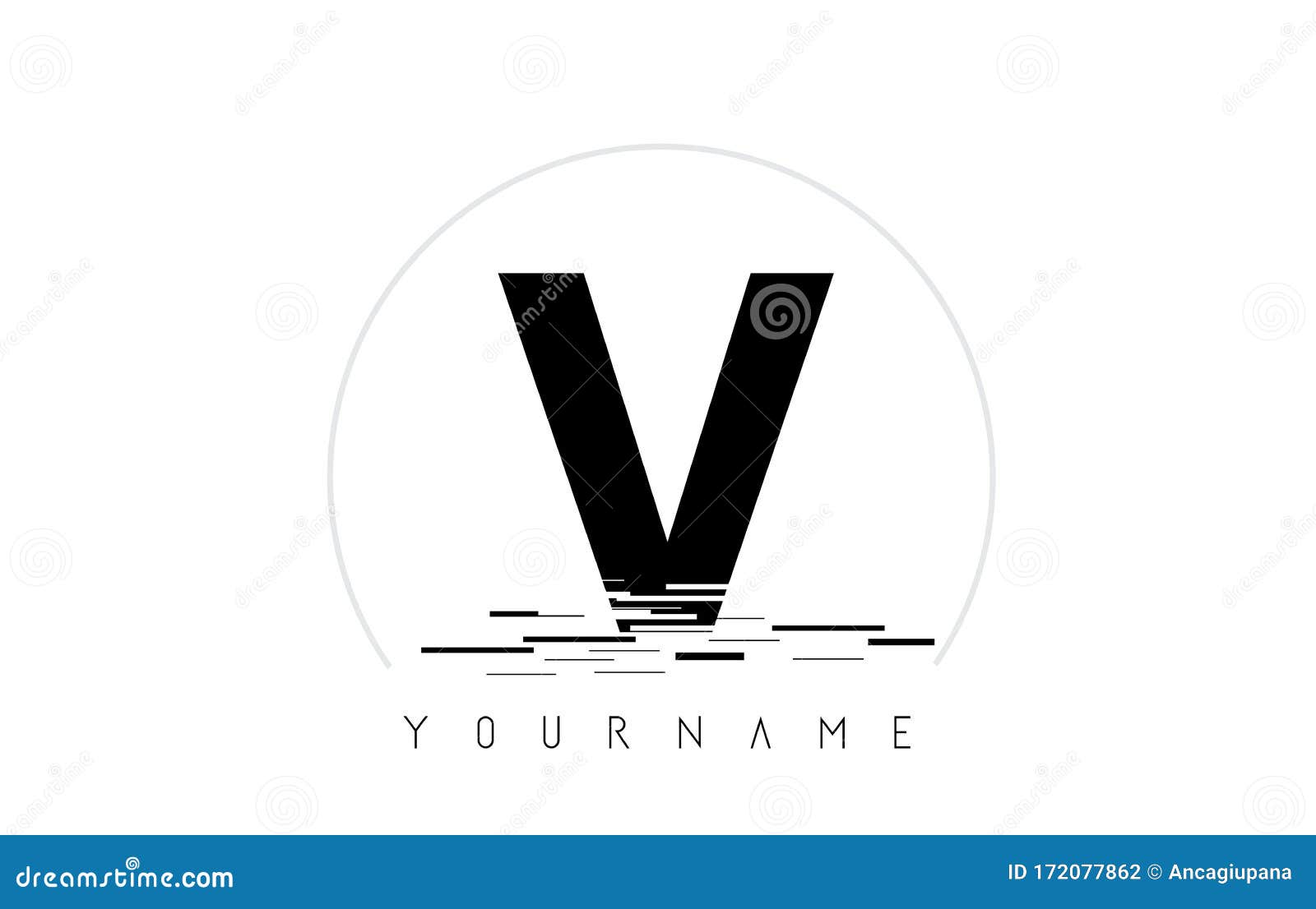 V Black Letter Logo Design with Circular Shape and Water Effect Stock ...