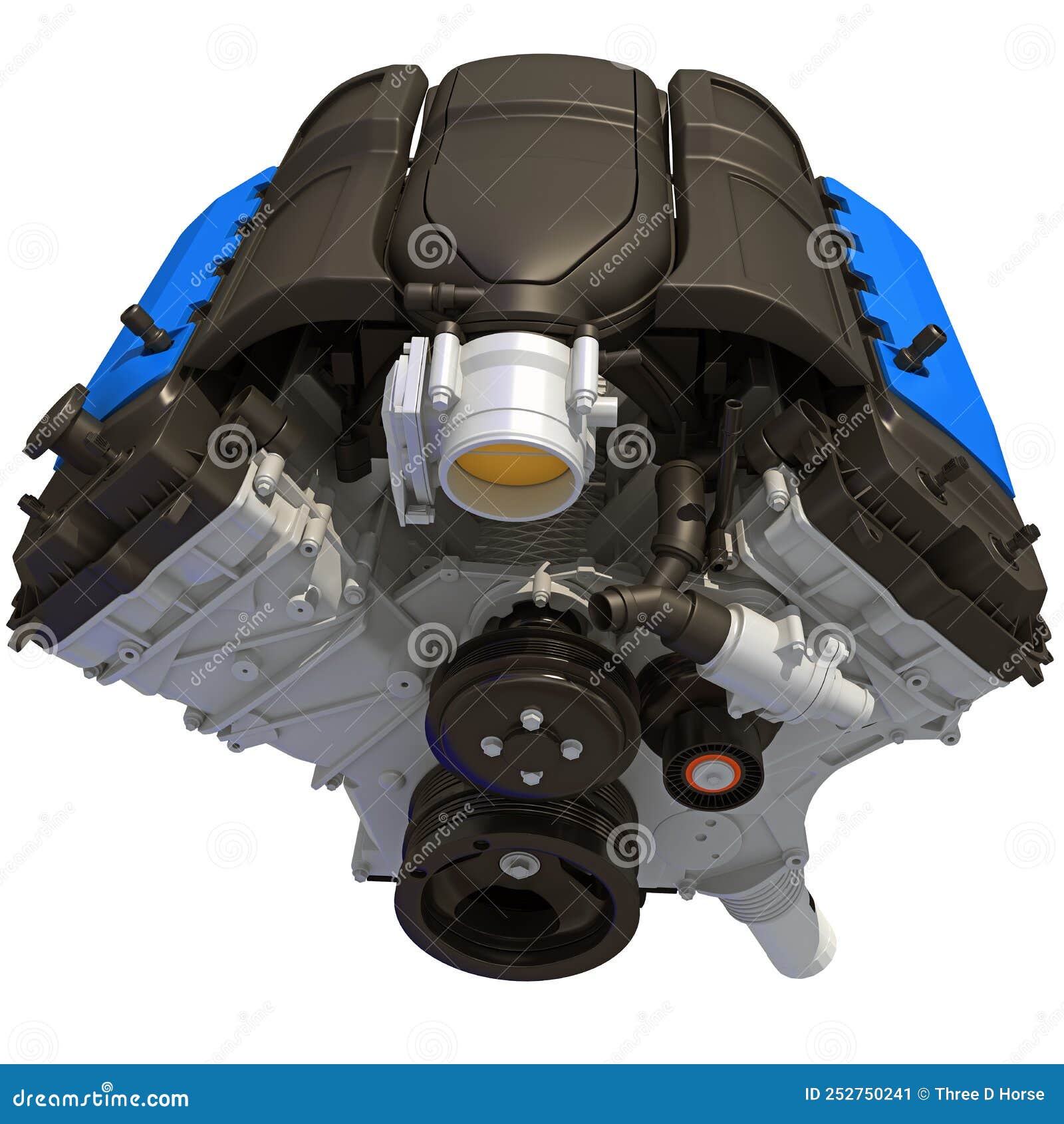 V8 Car Engine Blue Motor 3D Rendering Stock Illustration - Illustration ...