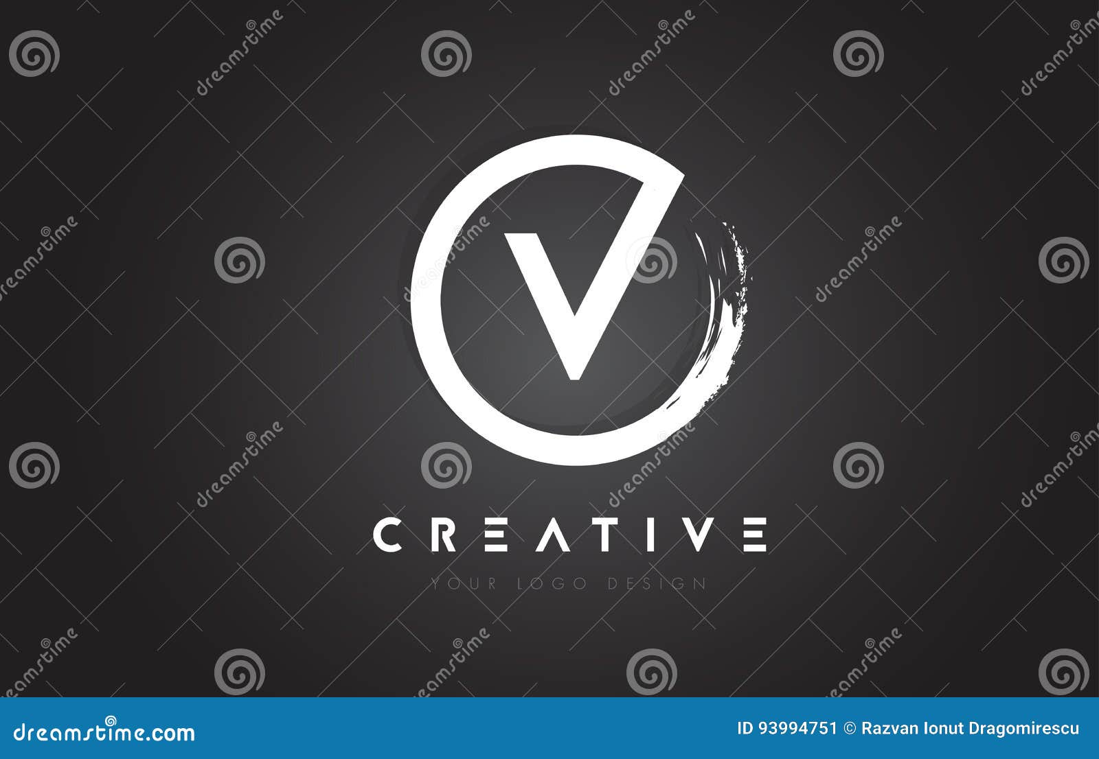 V Circular Letter Logo with Circle Brush Design and Black Background ...