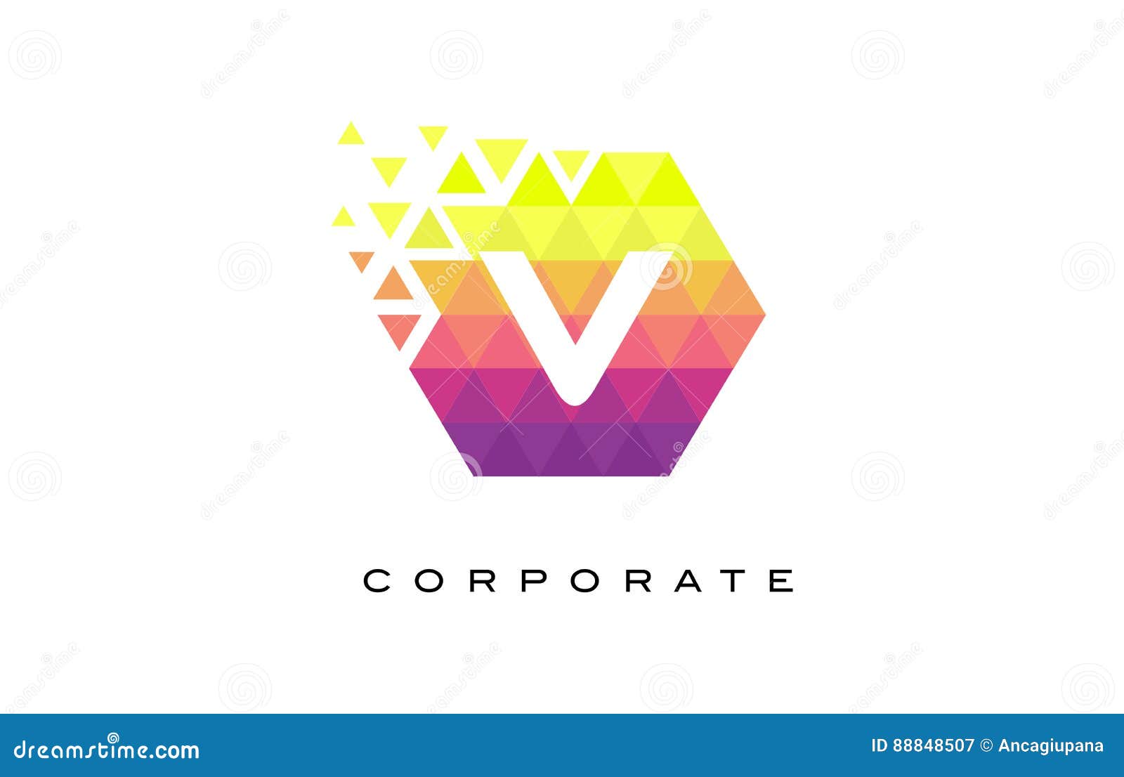 V Colorful Hexagonal Letter Logo Design with Rainbow Mosaic Pattern ...