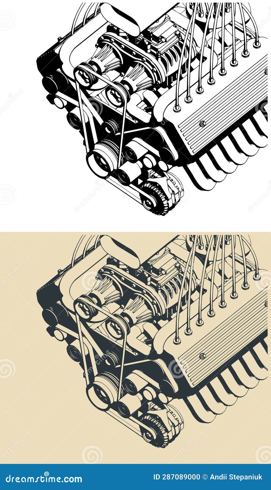 V Engine Close-up Illustrations Stock Vector - Illustration of ...