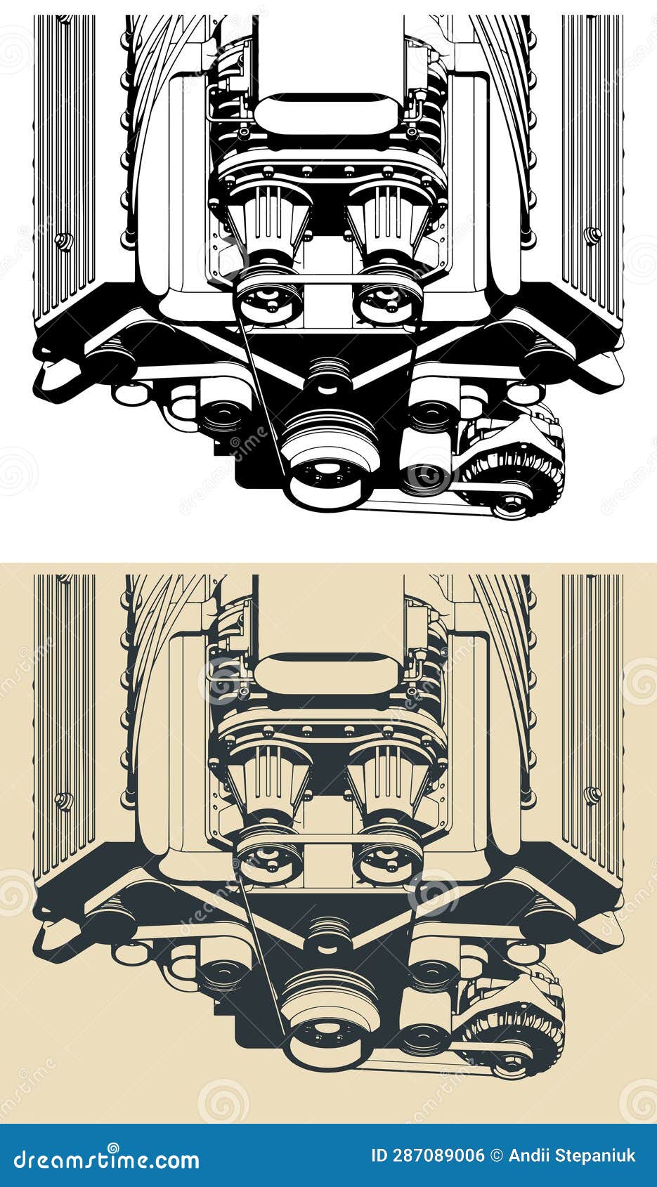 V engine close-up stock vector. Illustration of engineering - 287089006