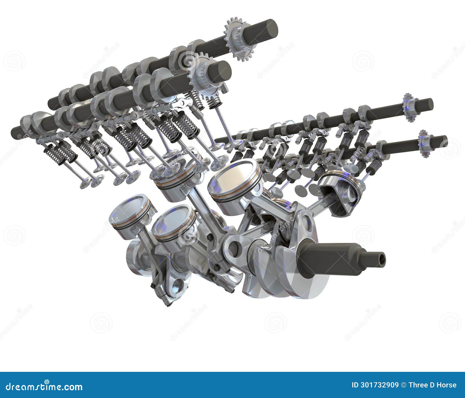 V6 Engine Cylinders 3D Rendering On White Background Royalty-Free Stock ...