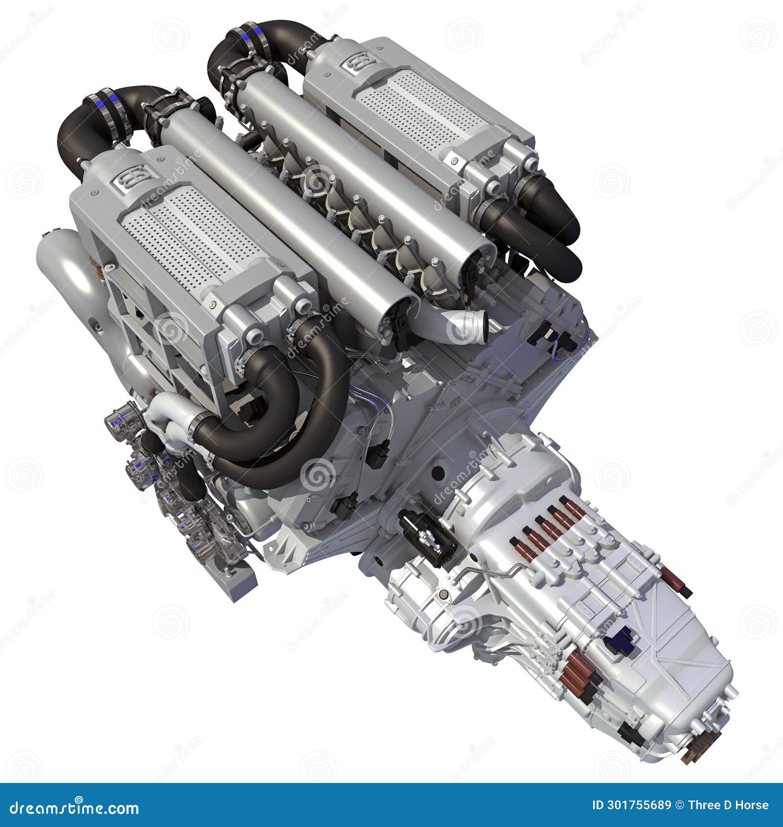 V16 Engine 3D Rendering on White Background Stock Illustration ...