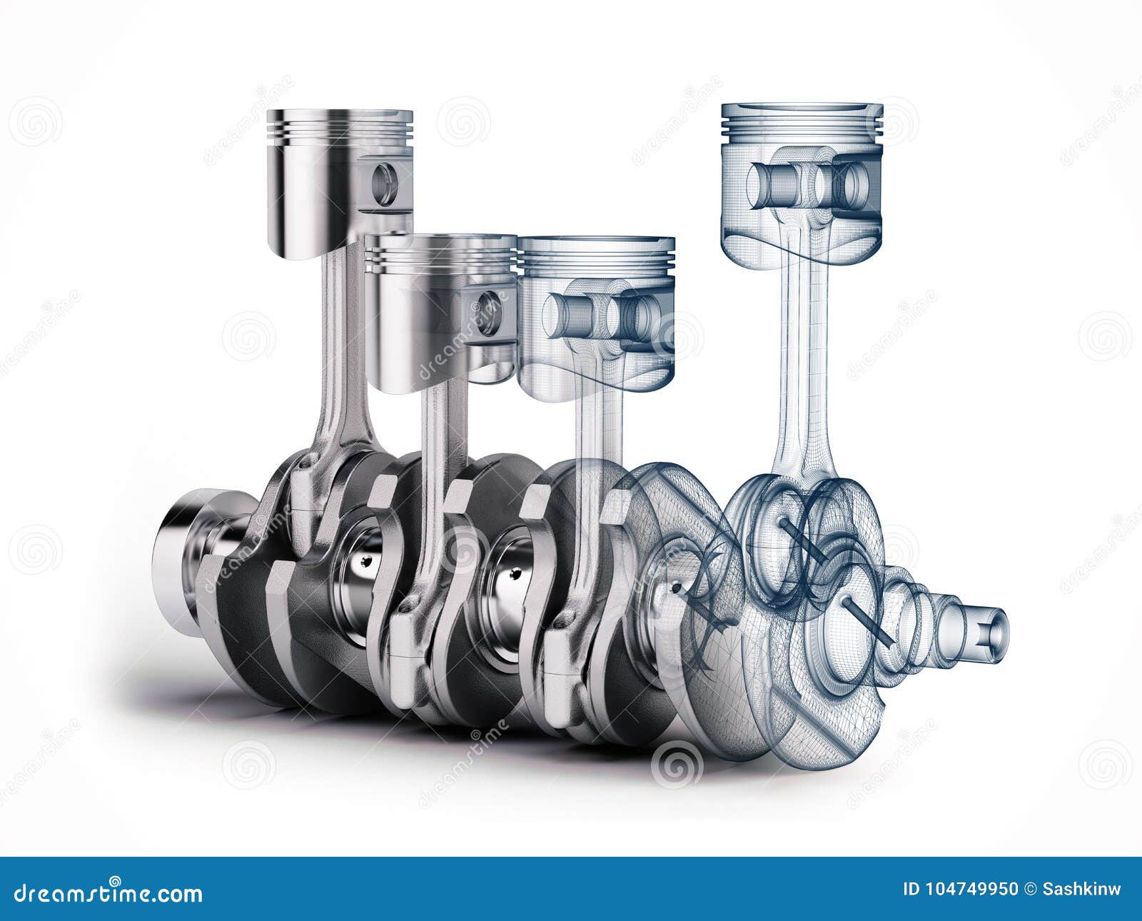 Pistons And Crankshaft. Four Cylinder Engine. Stock Photography ...