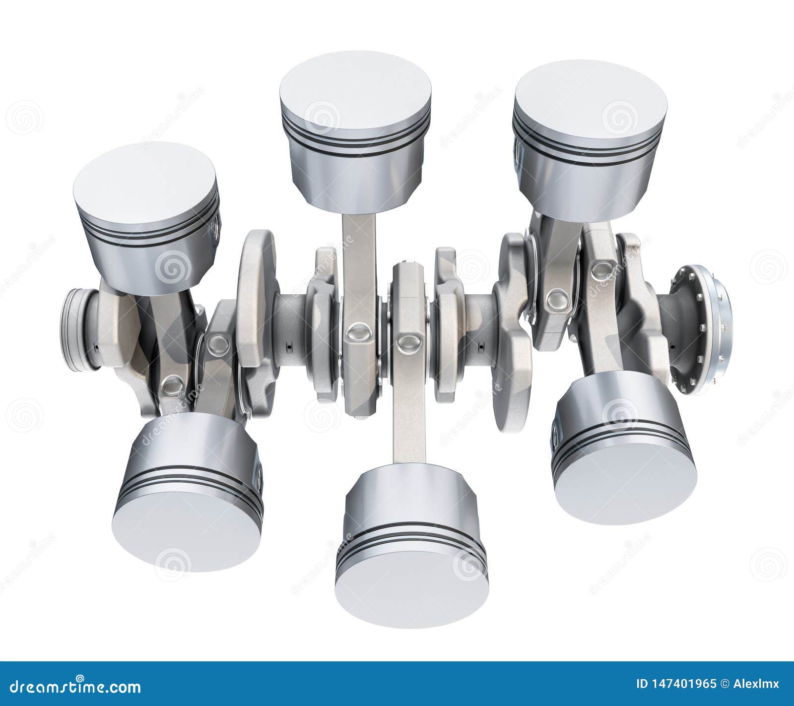 V6 Engine Pistons, Top View. 3D Rendering Stock Illustration ...