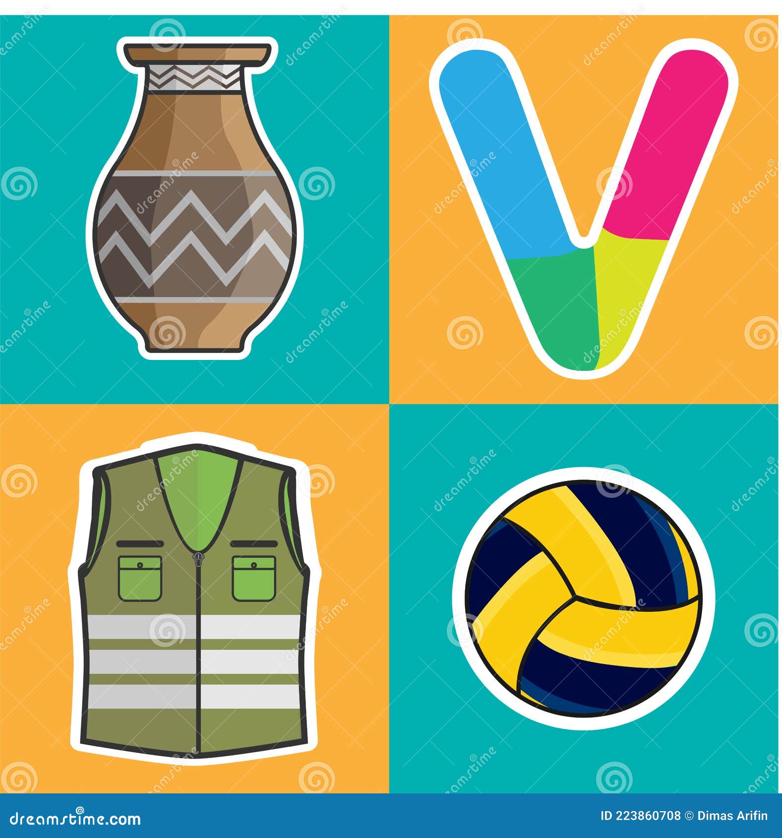 V Letter Flashcard Vector stock vector. Illustration of learning ...