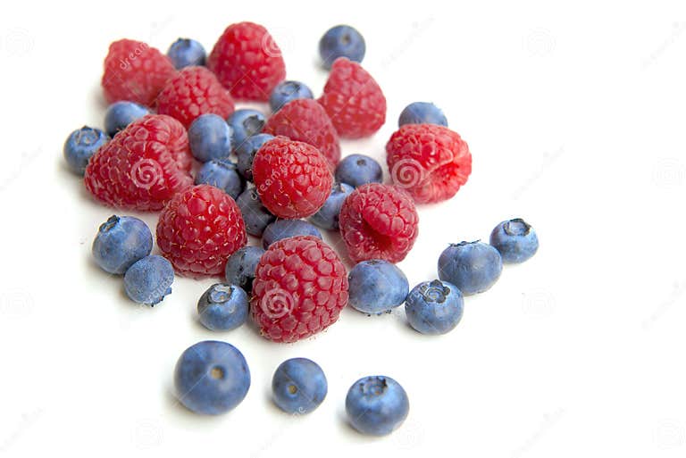 Fresh Blueberries, Raspberry Isolated on White Background Stock Photo ...
