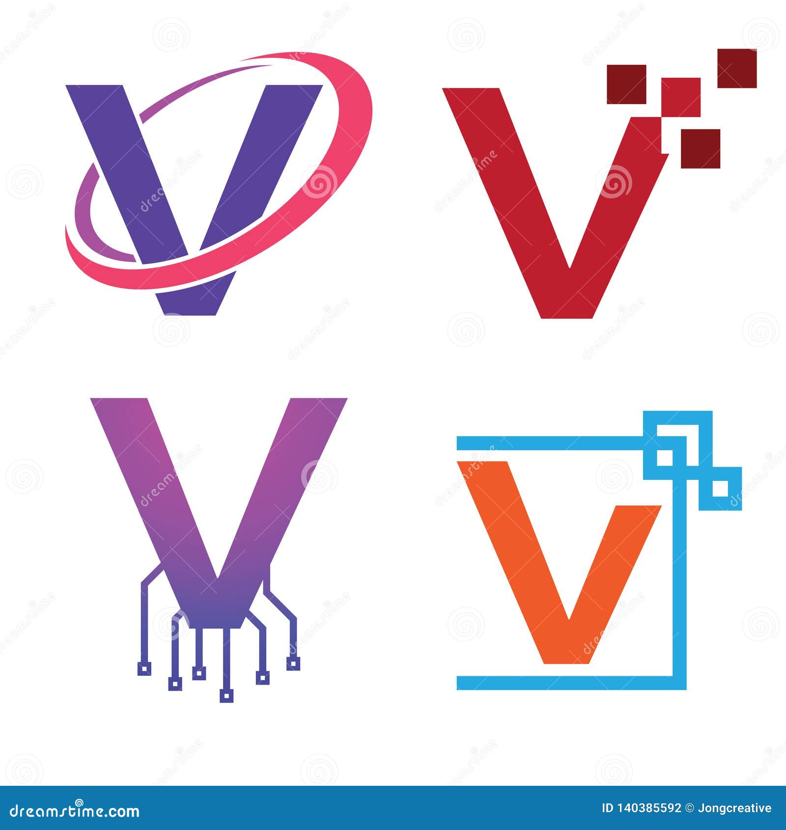 V Initial Letter Technology Logo Symbol Collection Stock Vector ...