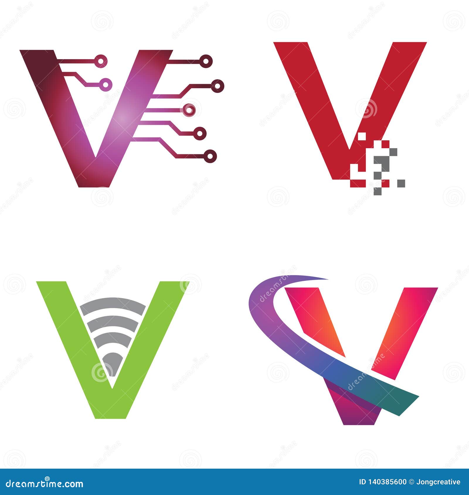 V - Initial Letter Technology Logo Symbol Collection Stock Vector ...
