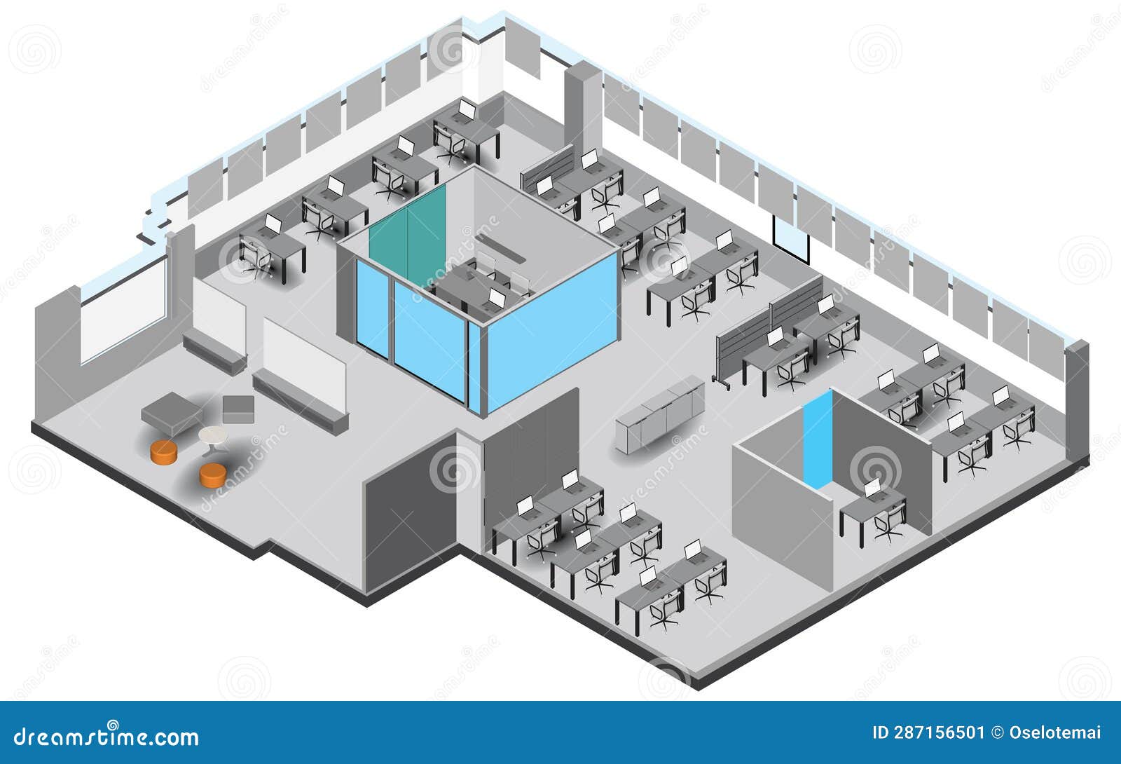 Isometric View of a Office Area,reception and Meeting Room Stock ...